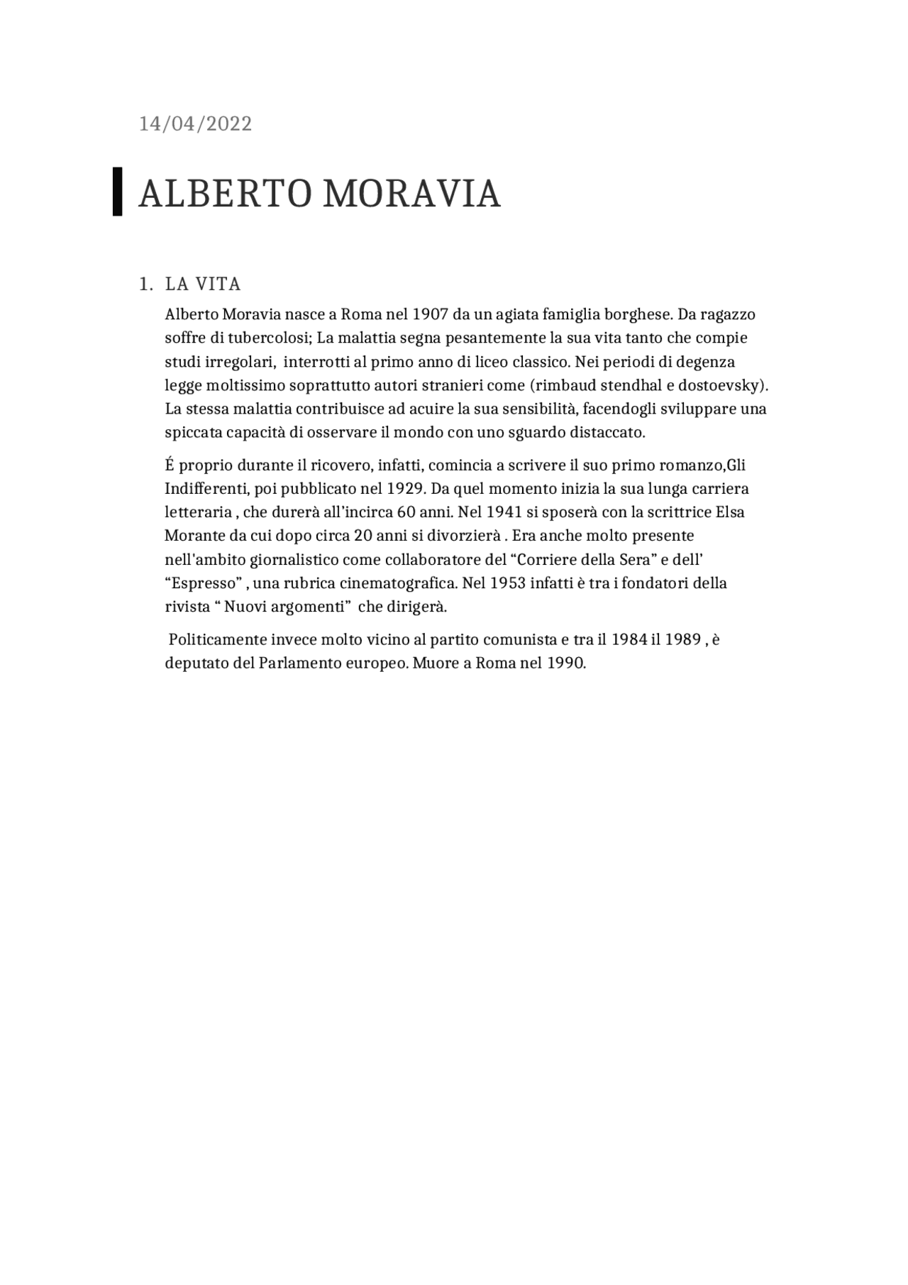 Alberto Moravia , vita e opere - Docsity