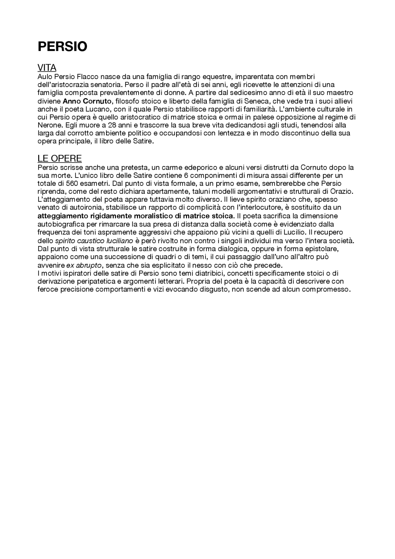 Appunti Latino Persio Vita E Opere Docsity