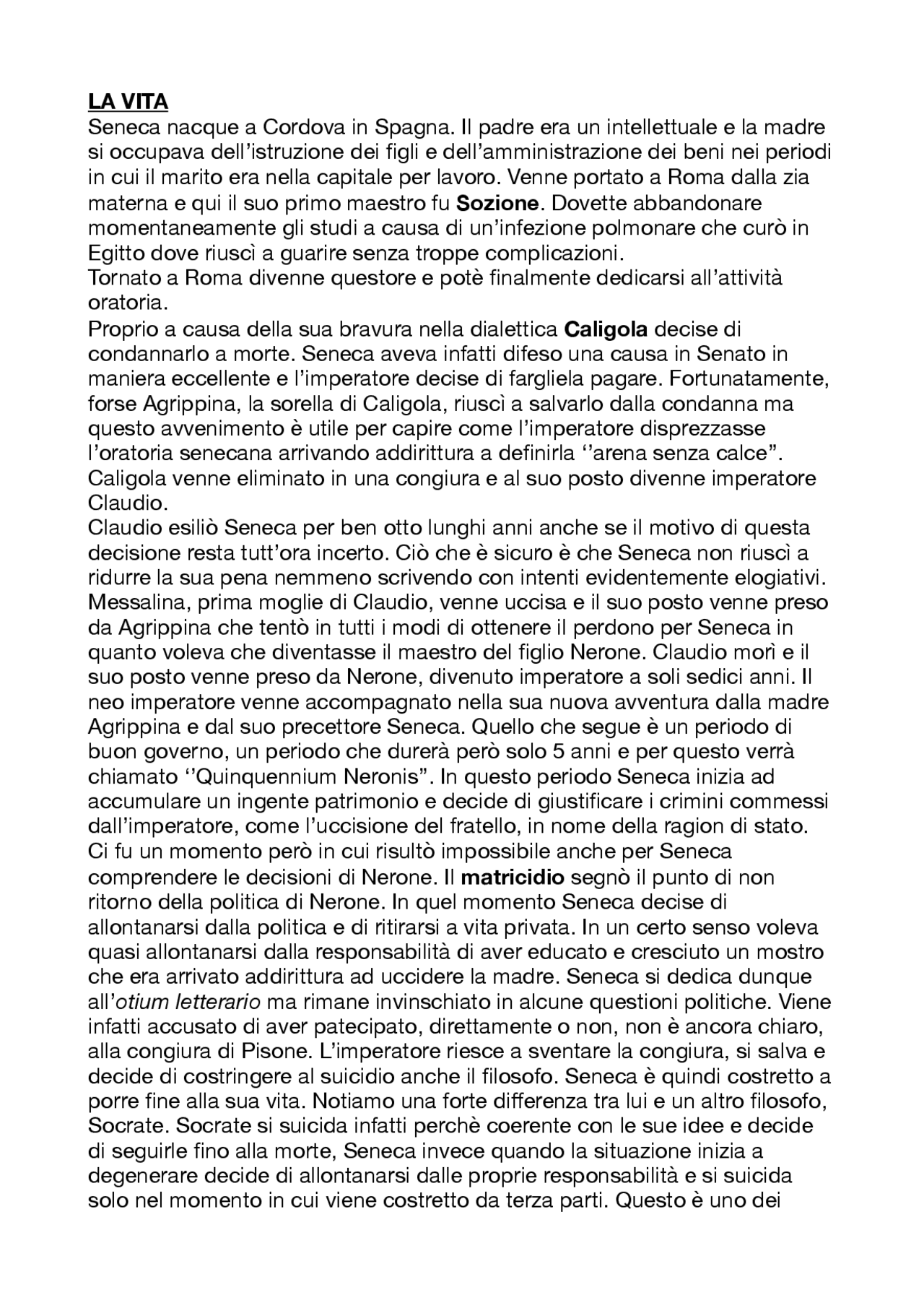 Appunti Seneca, vita opere e pensiero | Appunti di Latino | Docsity