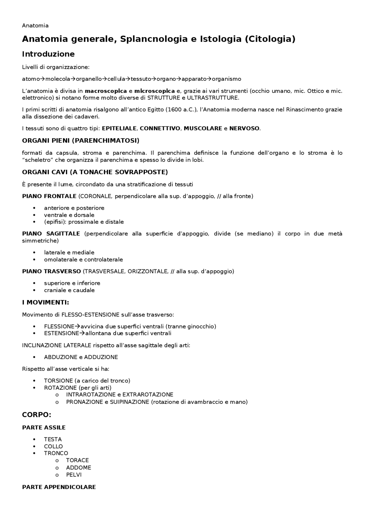 Anatomia Umana Scienze Motorie Docsity