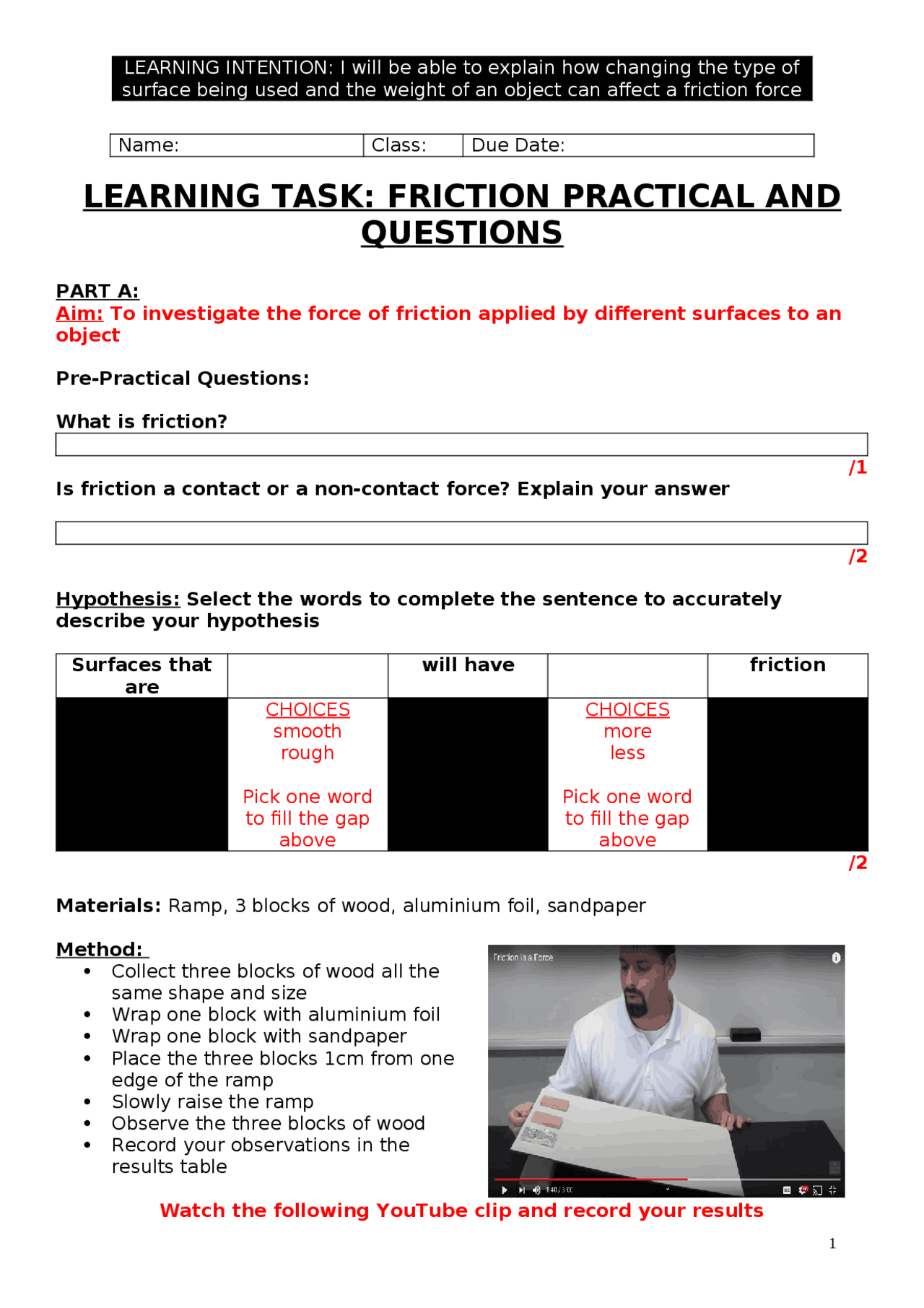 Electrostatic or friction practical - Docsity