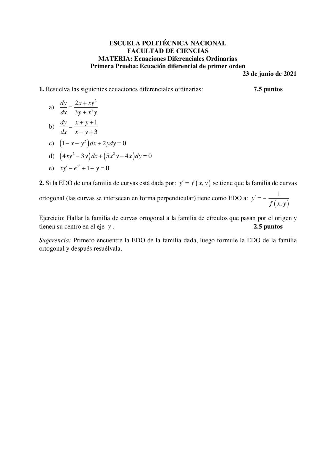 Prueba EDO primer orden para resolver - Docsity