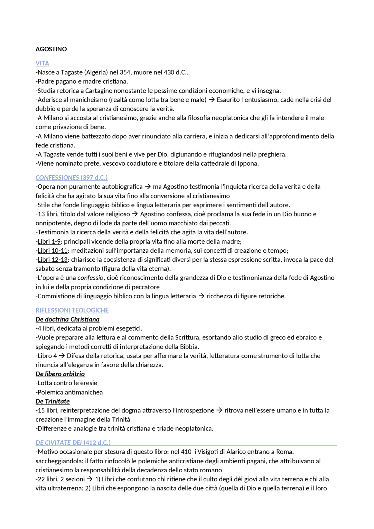 Riassunto Di Agostino Docsity