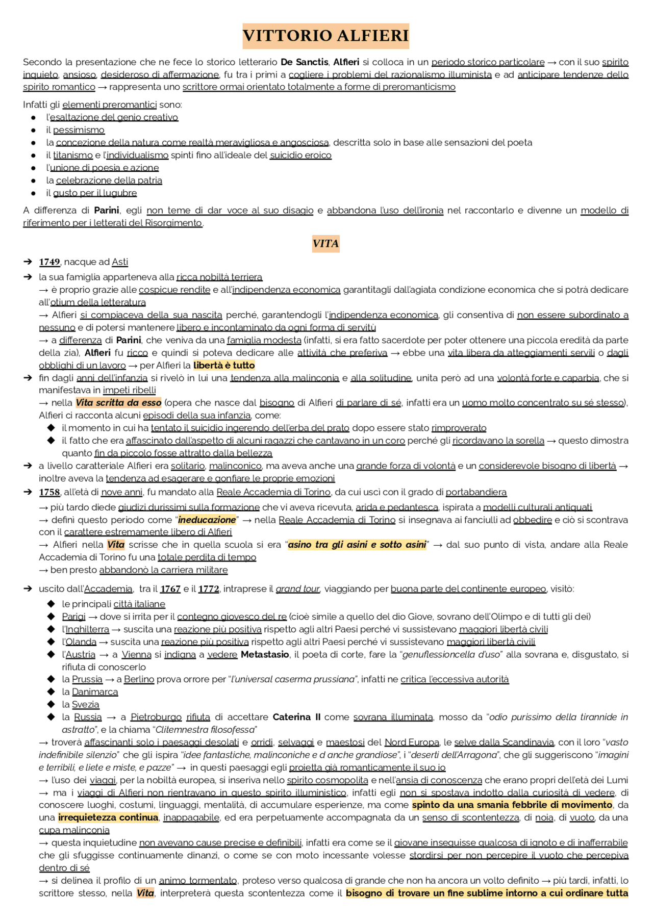 Letteratura Alfieri Docsity