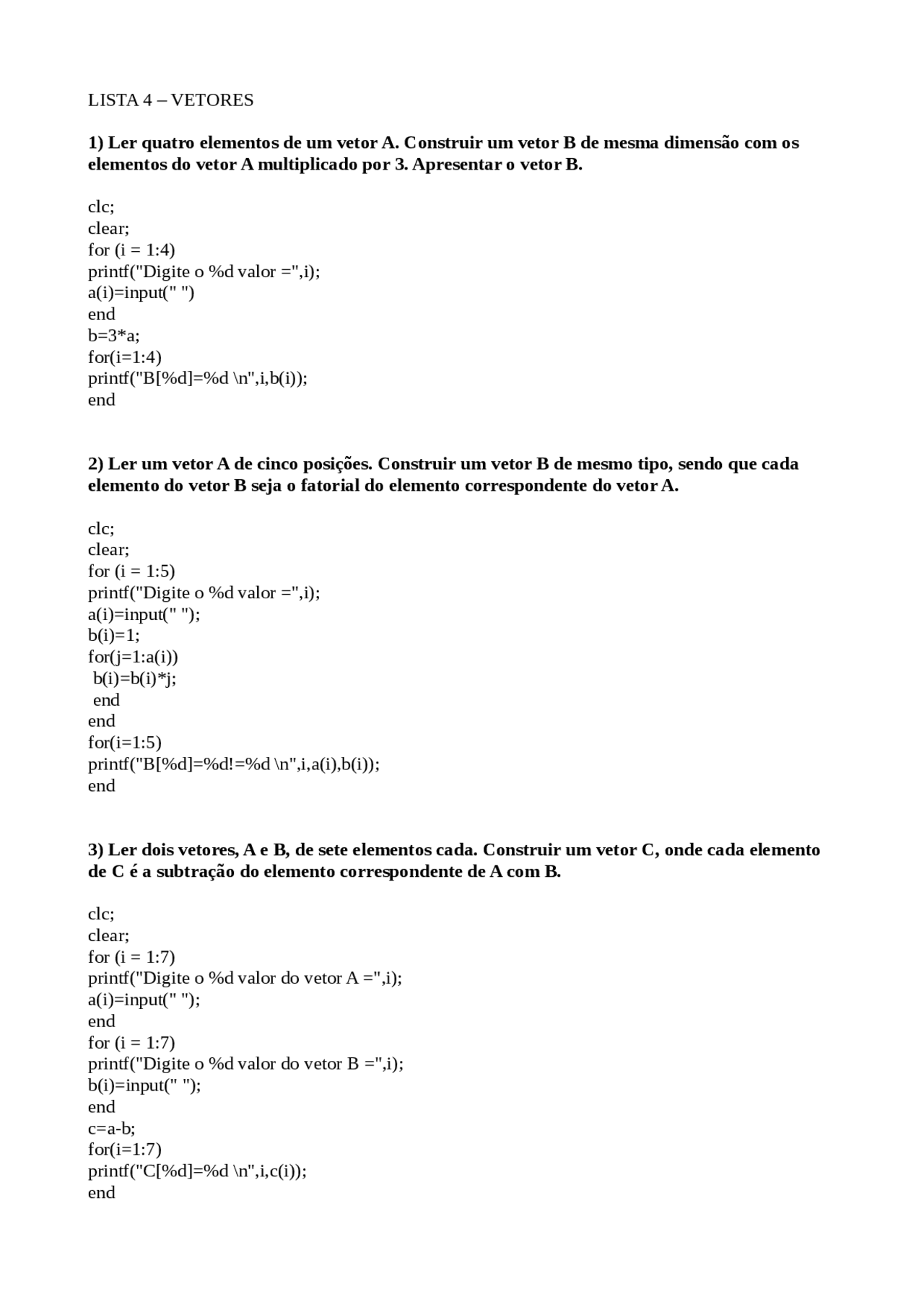 Lista De ProgramaÇÃo Octave Docsity