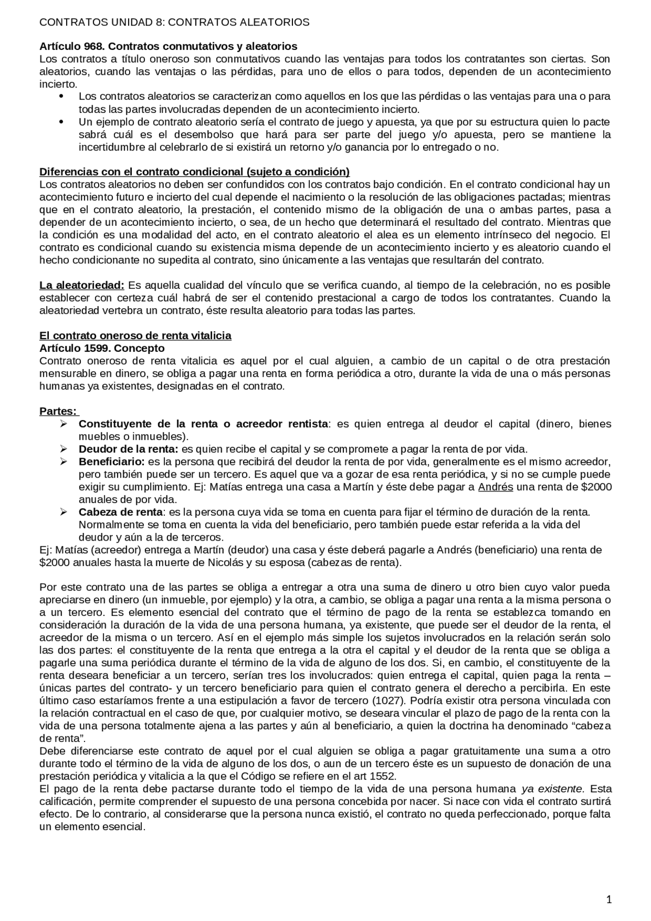 CONTRATOS UNIDAD 8: CONTRATOS ALEATORIOS Artículo 968. Contratos conmutativos - Docsity