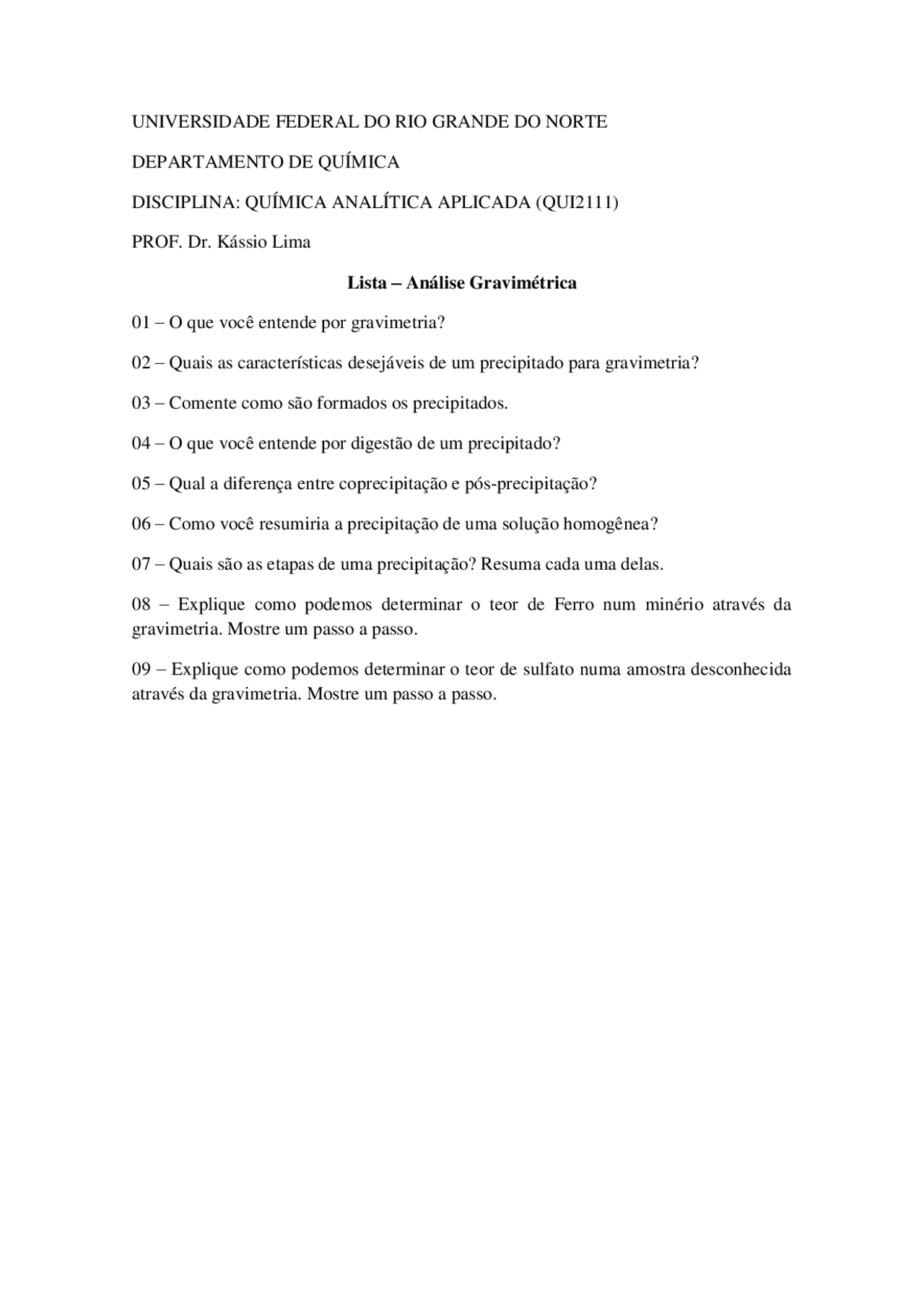 Quimica Analitica Aplicada Exercícios Química Analítica Docsity