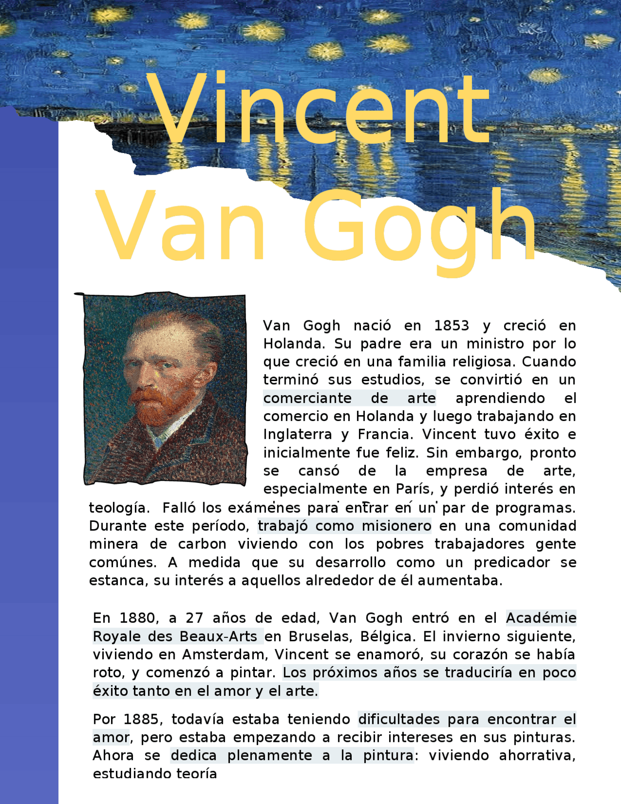 Biografía De Vincent Van Gogh BIOGRAFIA DE VINCENT VAN GOGH POR SUA