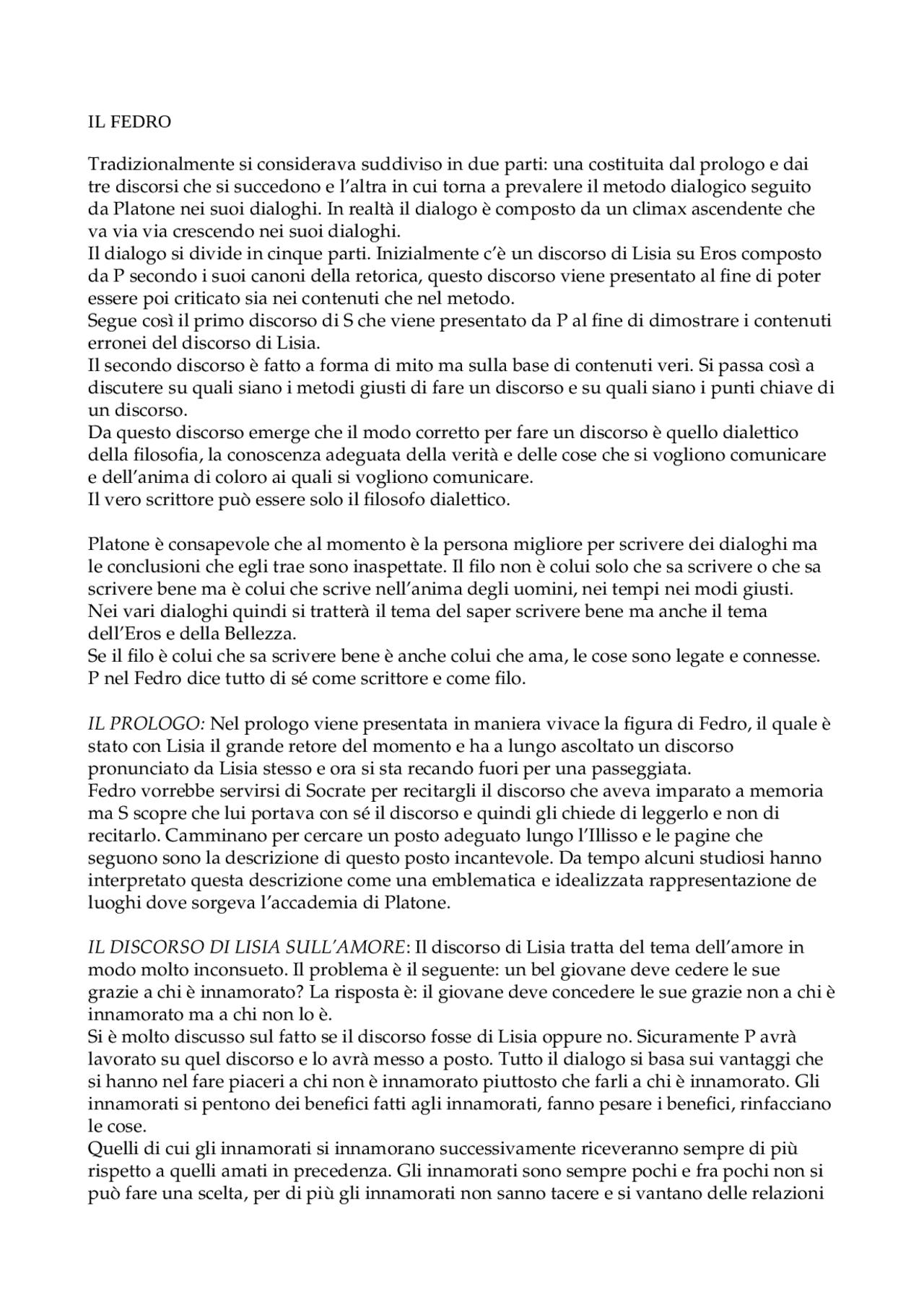 Il Fedro Scritto Di Platone Docsity