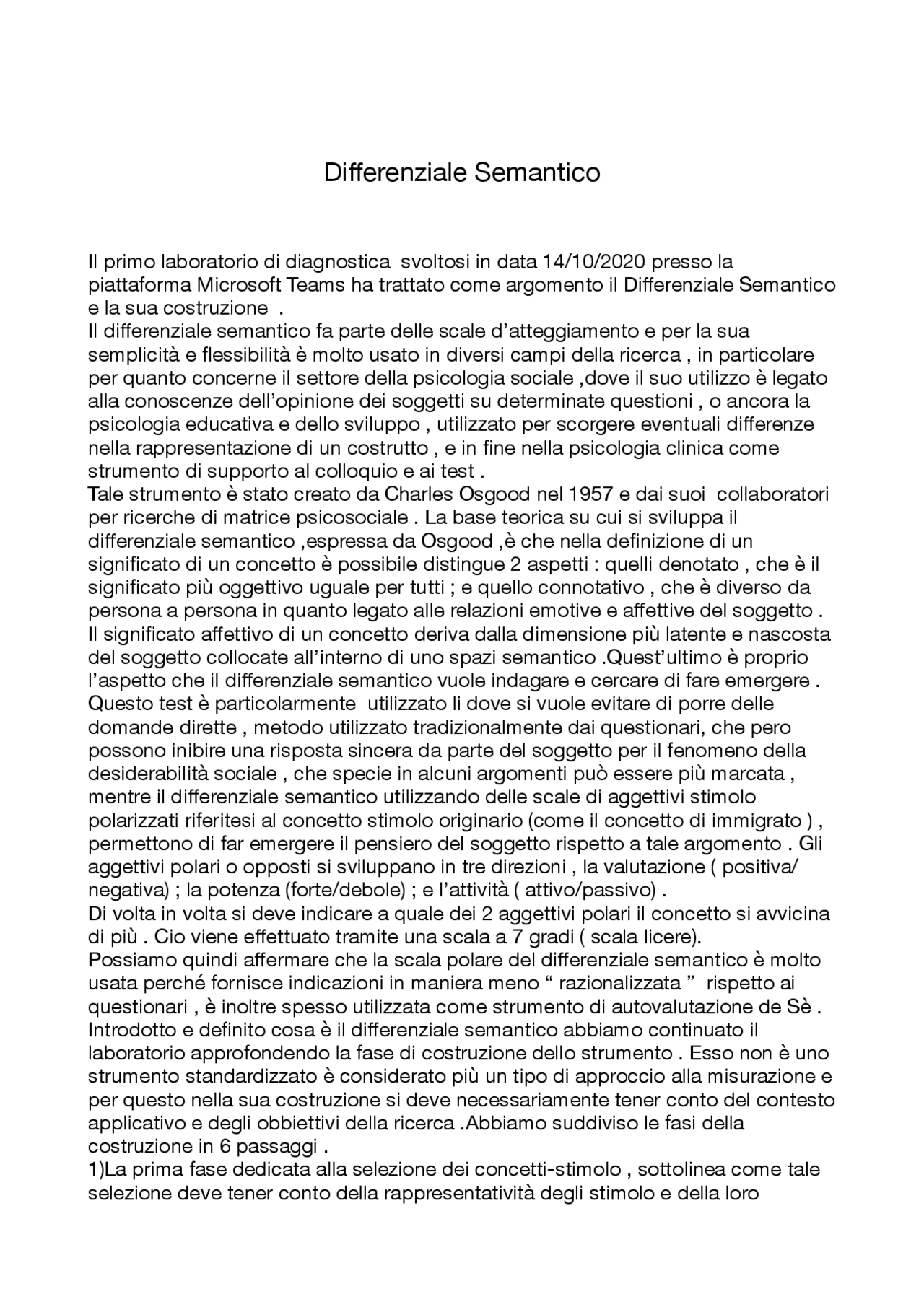 Differenziale Semantico | Appunti di Psicodiagnostica | Docsity