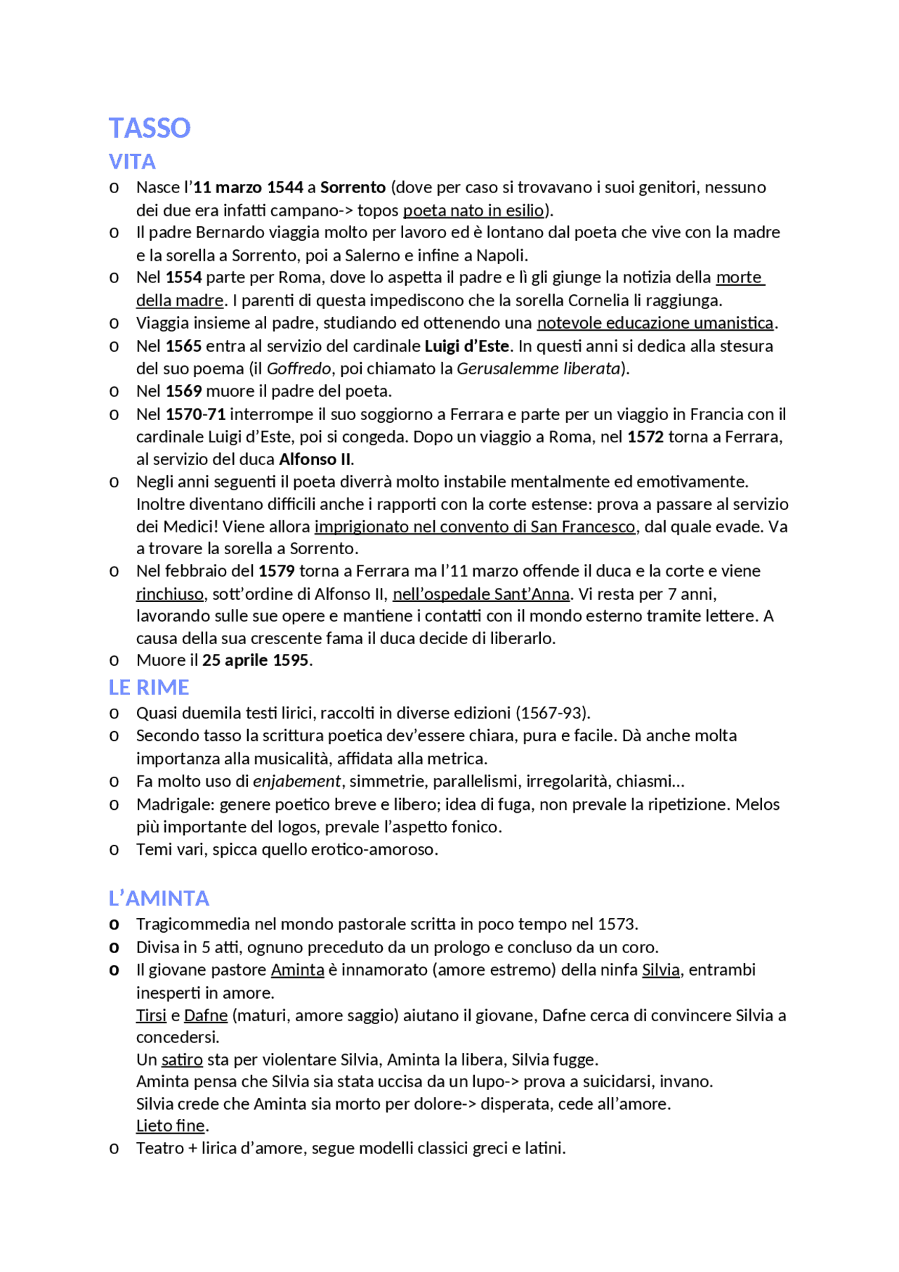 Tasso Riassunto Vita E Opere Docsity