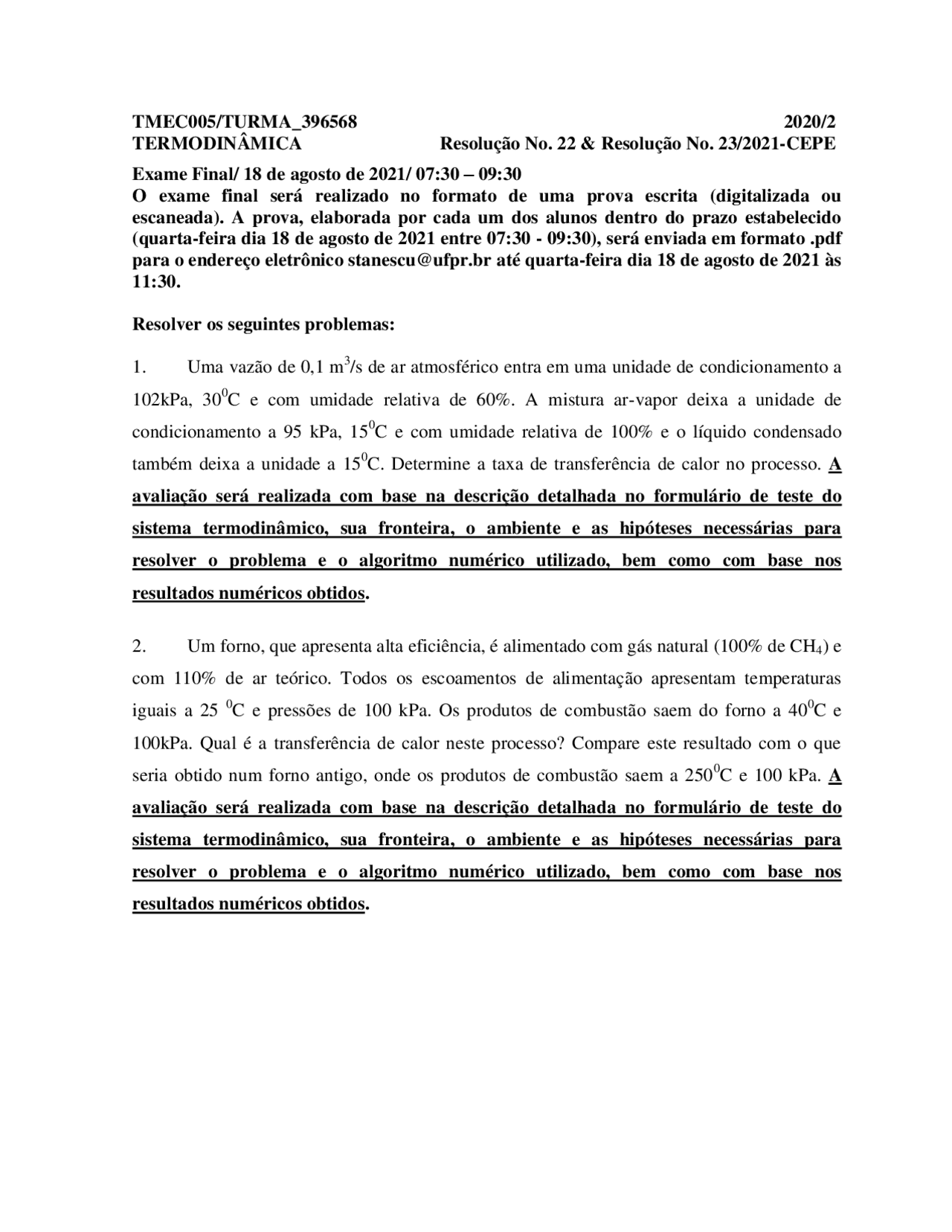 Termodinâmica Prova Final Docsity