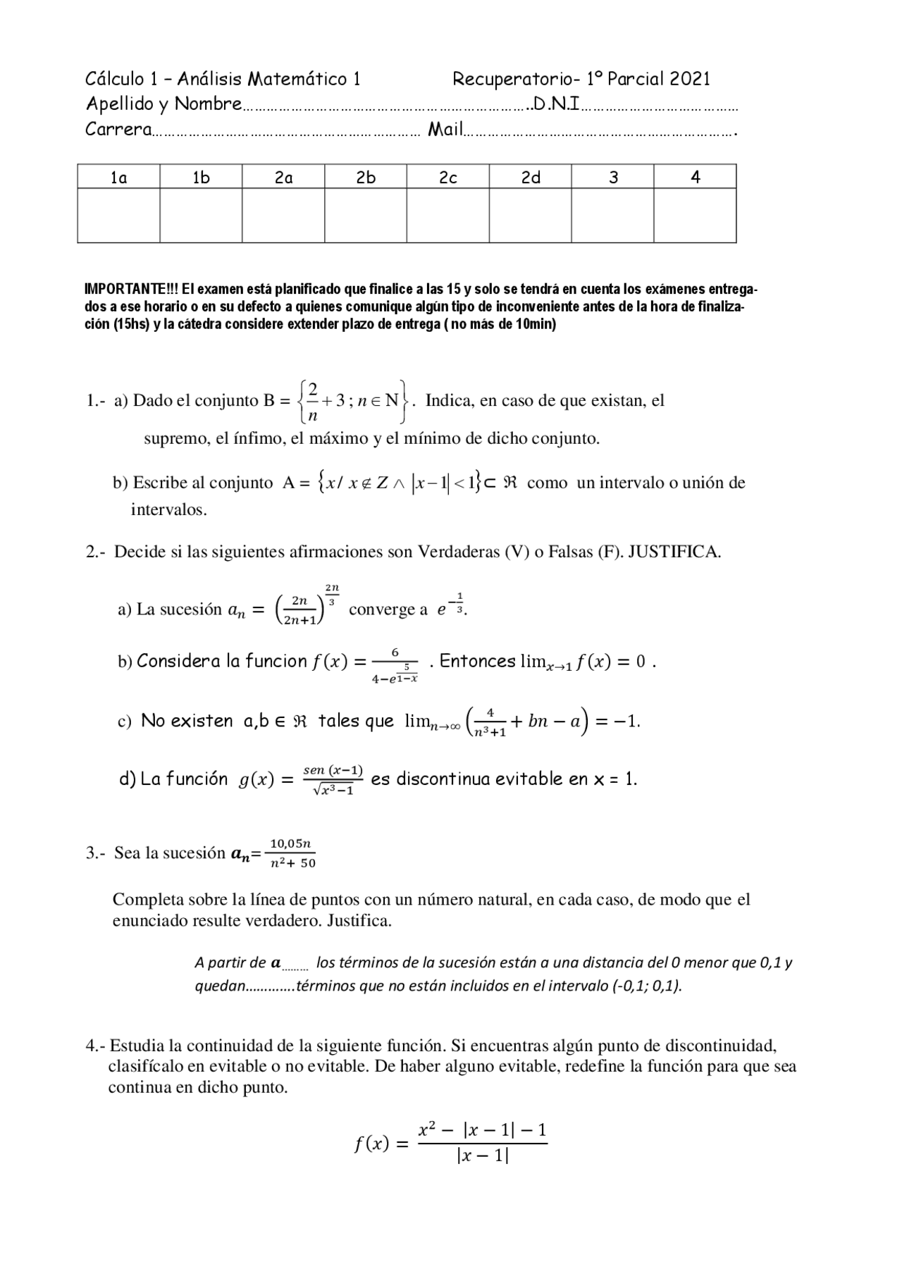 1er Recuperatorio De Analisis Matematico Docsity