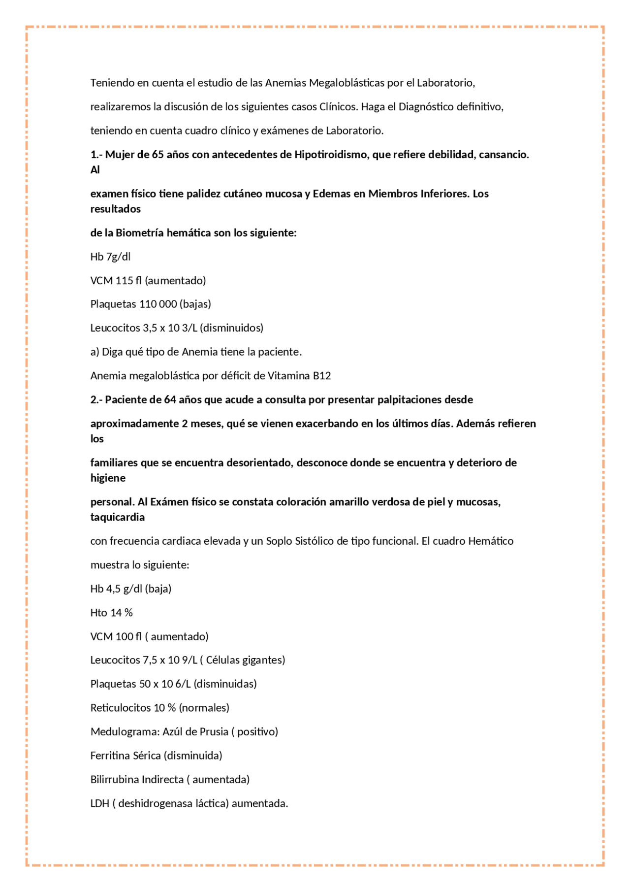 Casos Clínicos Anemia Megaloblástica Docsity