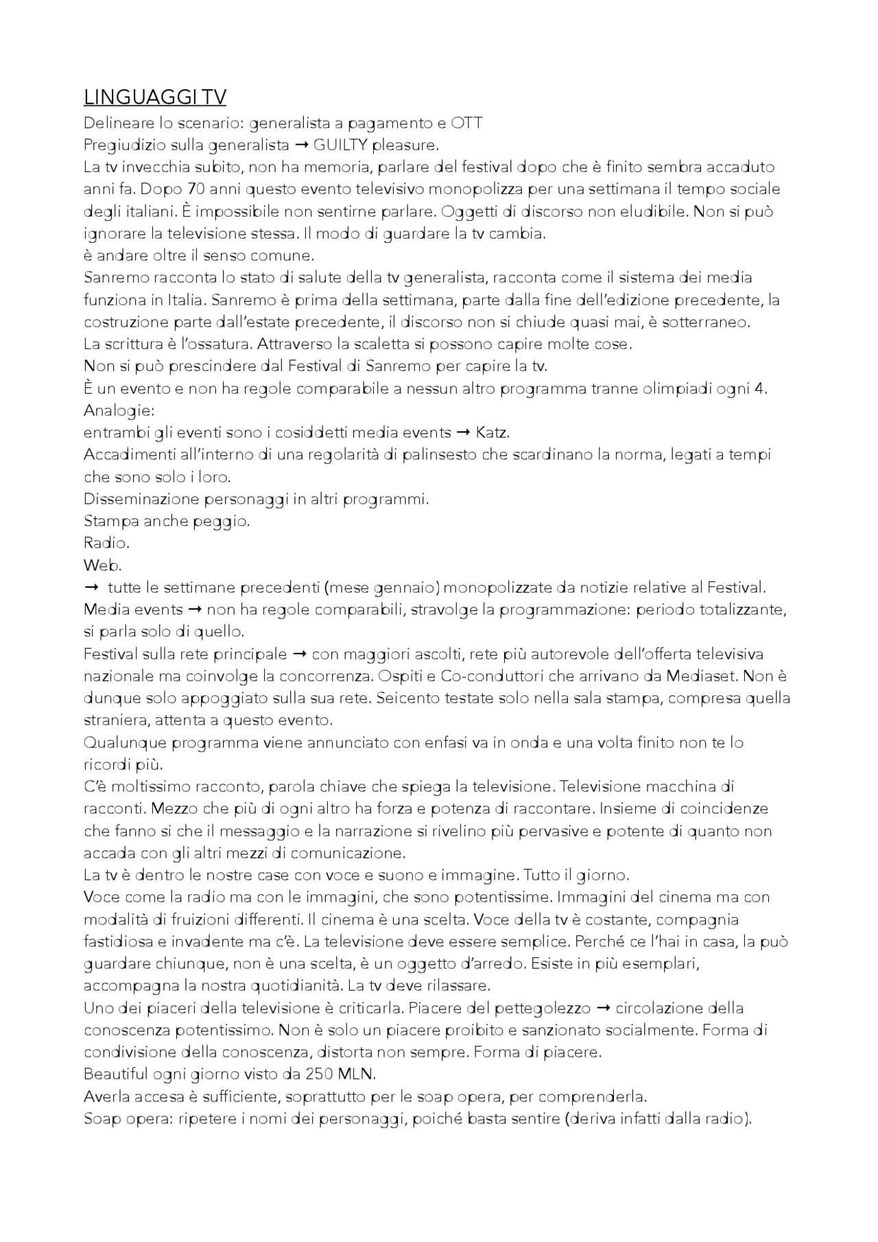 Teorie E Tecniche Del Linguaggio Televisivo Docsity