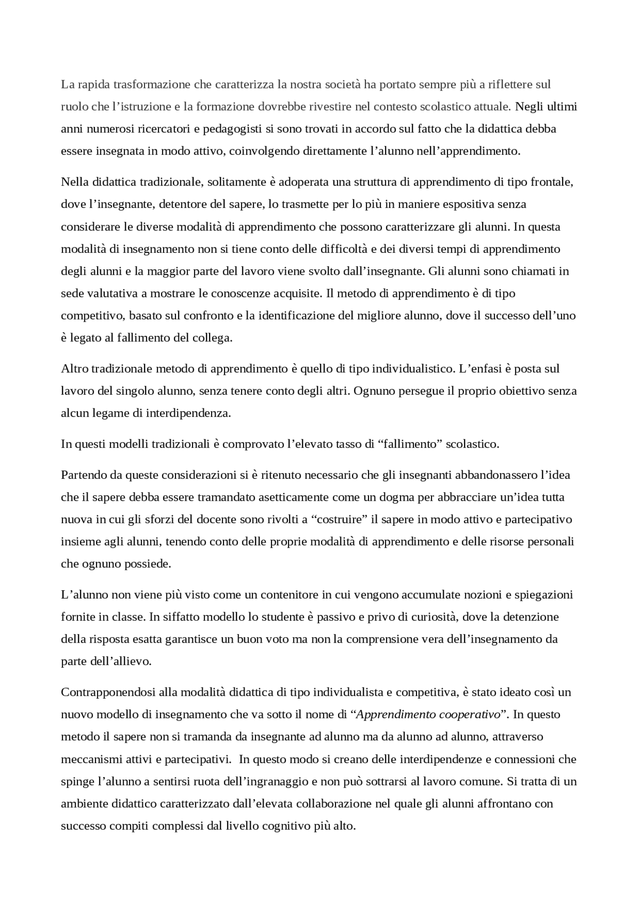 Apprendimento Cooperativo Docsity