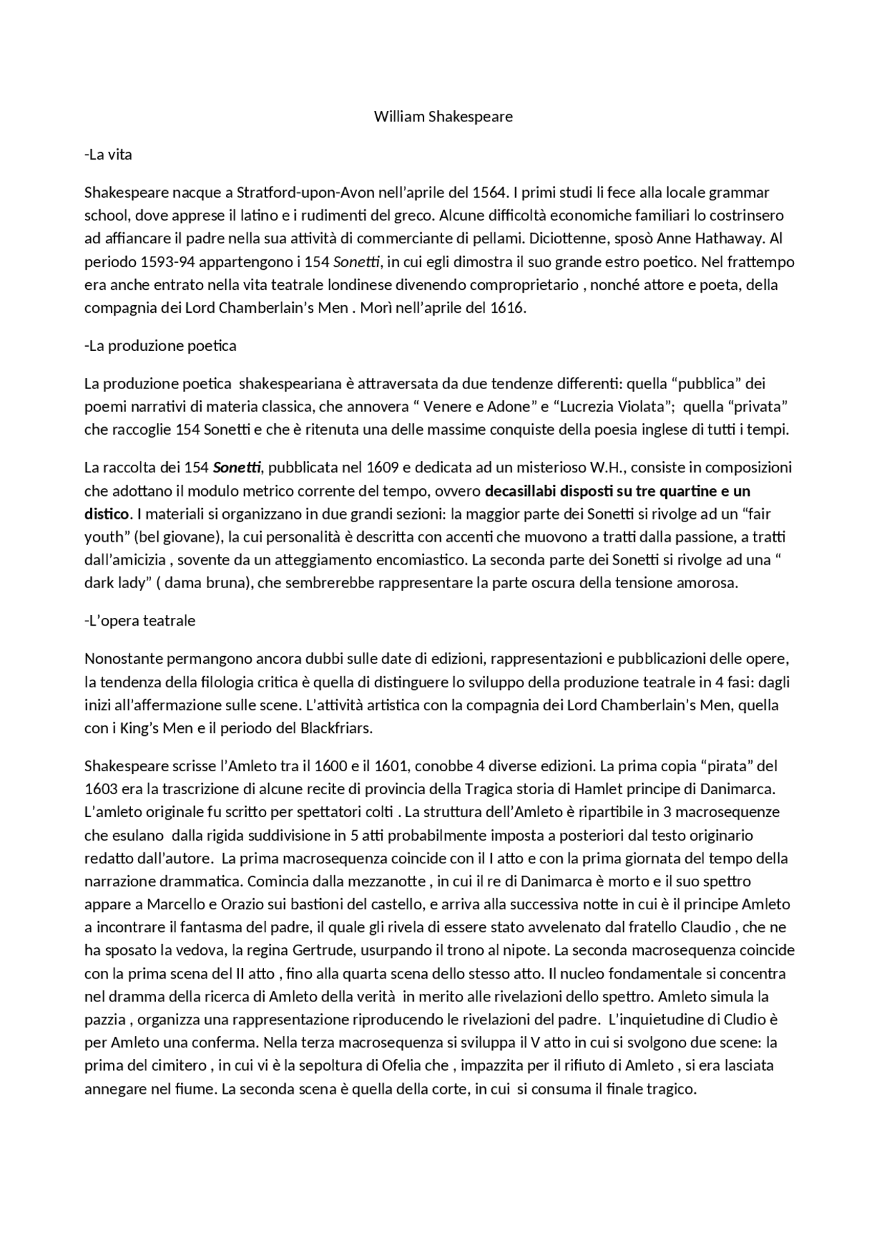 Shakespeare E Lamleto Docsity