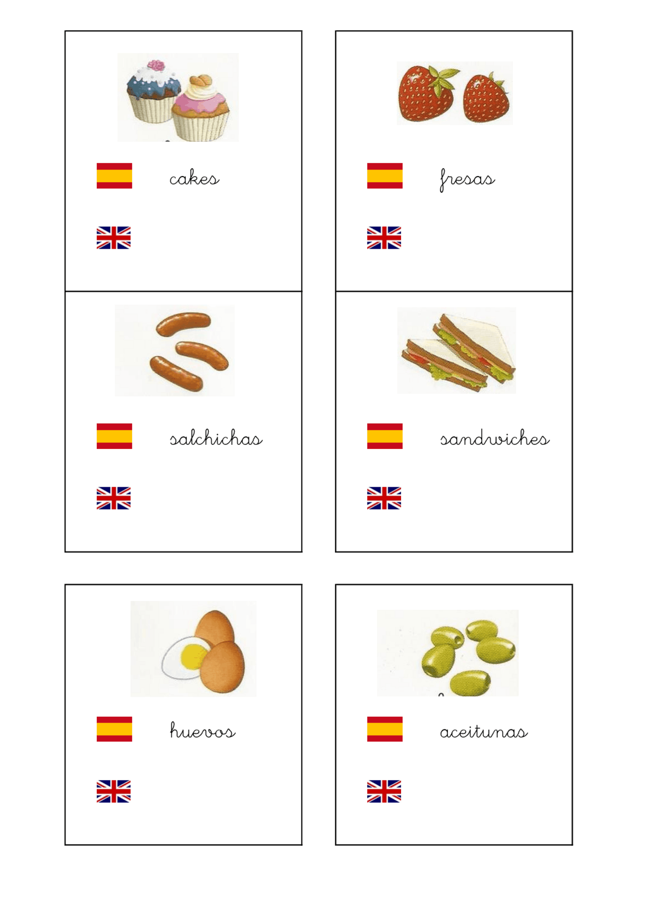 INGLÉS VOCABULARIO EN TARJETAS T.6 -COMIDA - Docsity