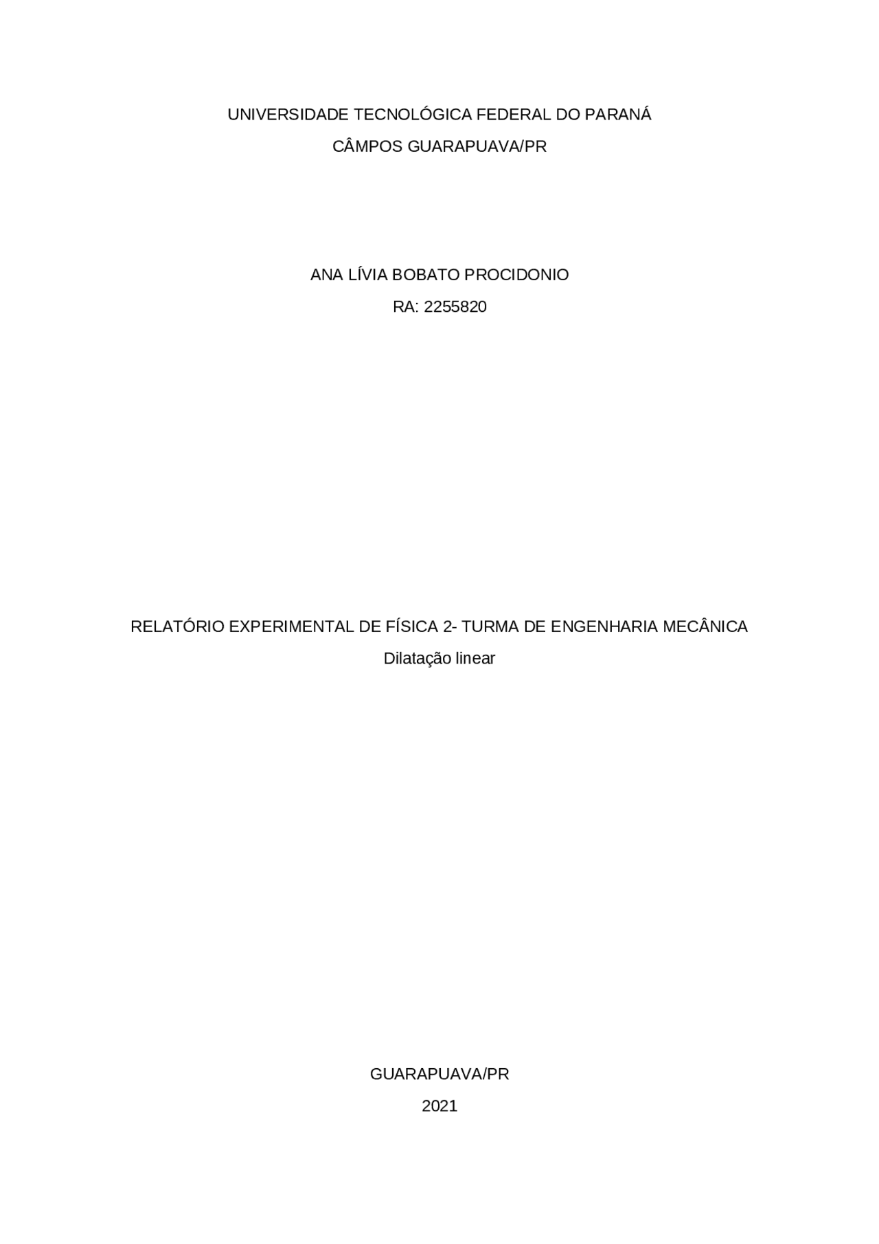 RelatÓrio Experimental De FÍsica Dilatação Linear Docsity