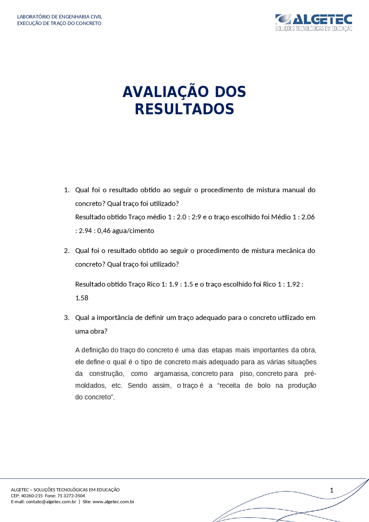 Concretos Argamassas Atividade Docsity