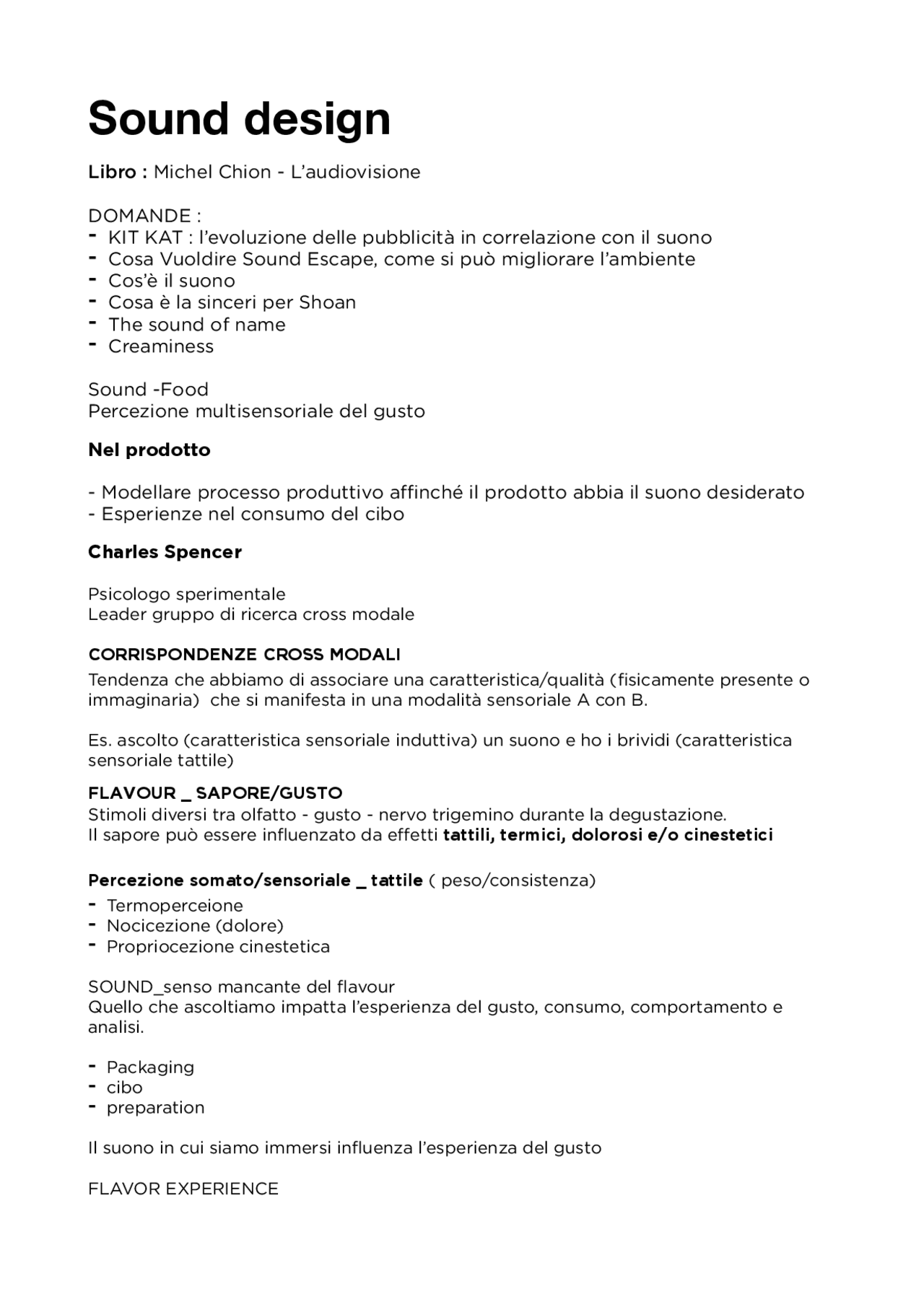 Appunti Del Corso Opzionale Di Sound Experience Docsity