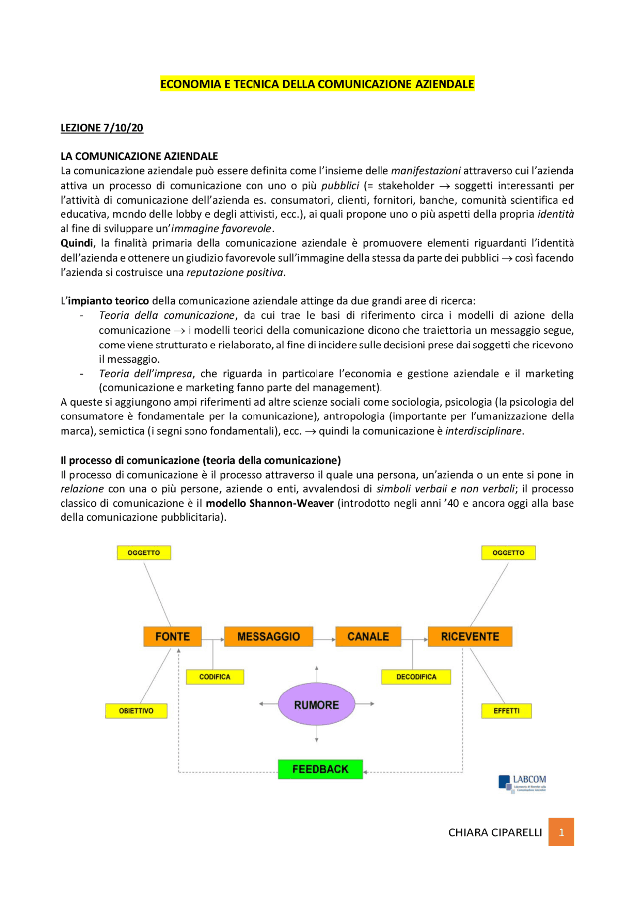 Economia E Tecniche Della Comunicazione Aziendale Docsity