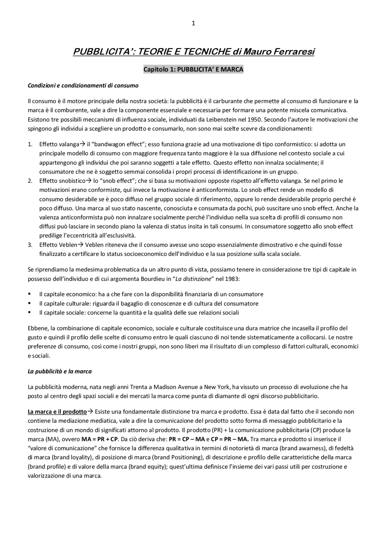 Riassunto Completo Del Manuale Pubblicità Teorie E Tecniche