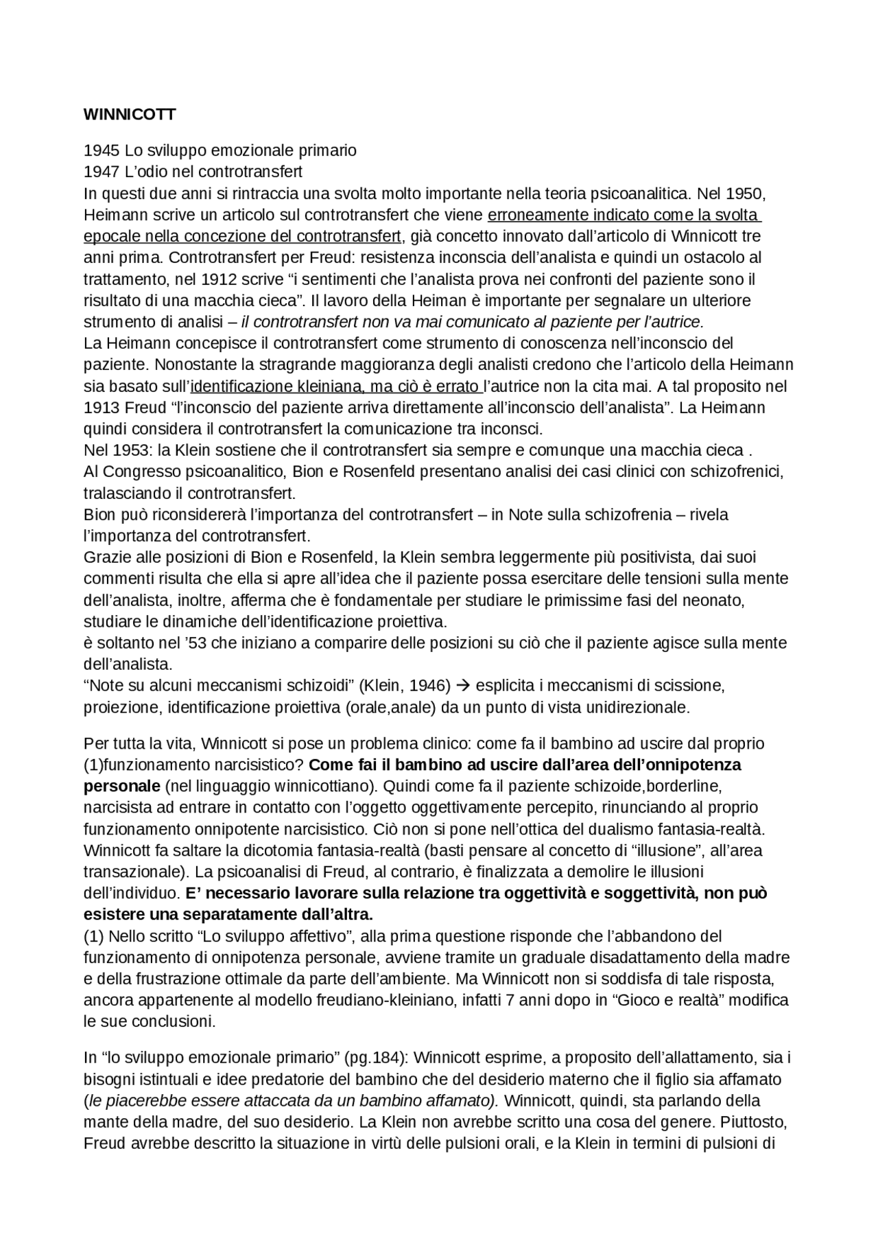 Appunti Su Donald Winnicott Docsity