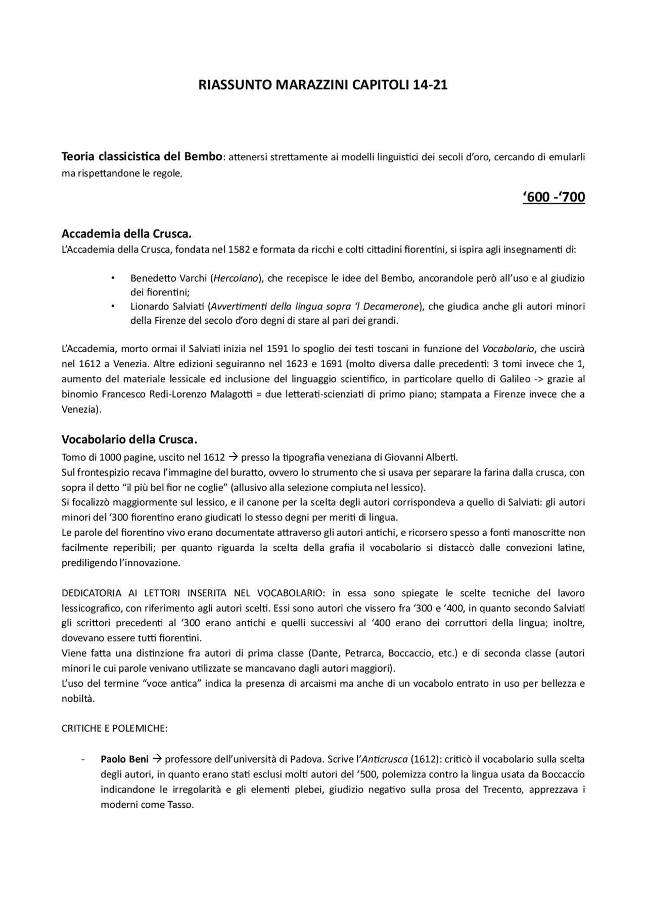 Riassunto Marazzini Seconda Parte Docsity
