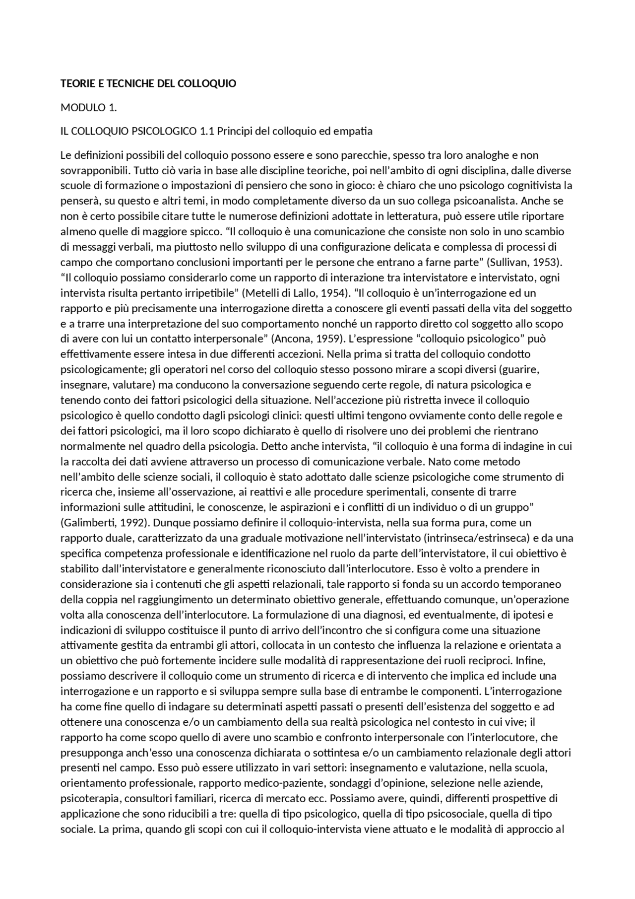 Teorie E Tecniche Del Colloquio Docsity
