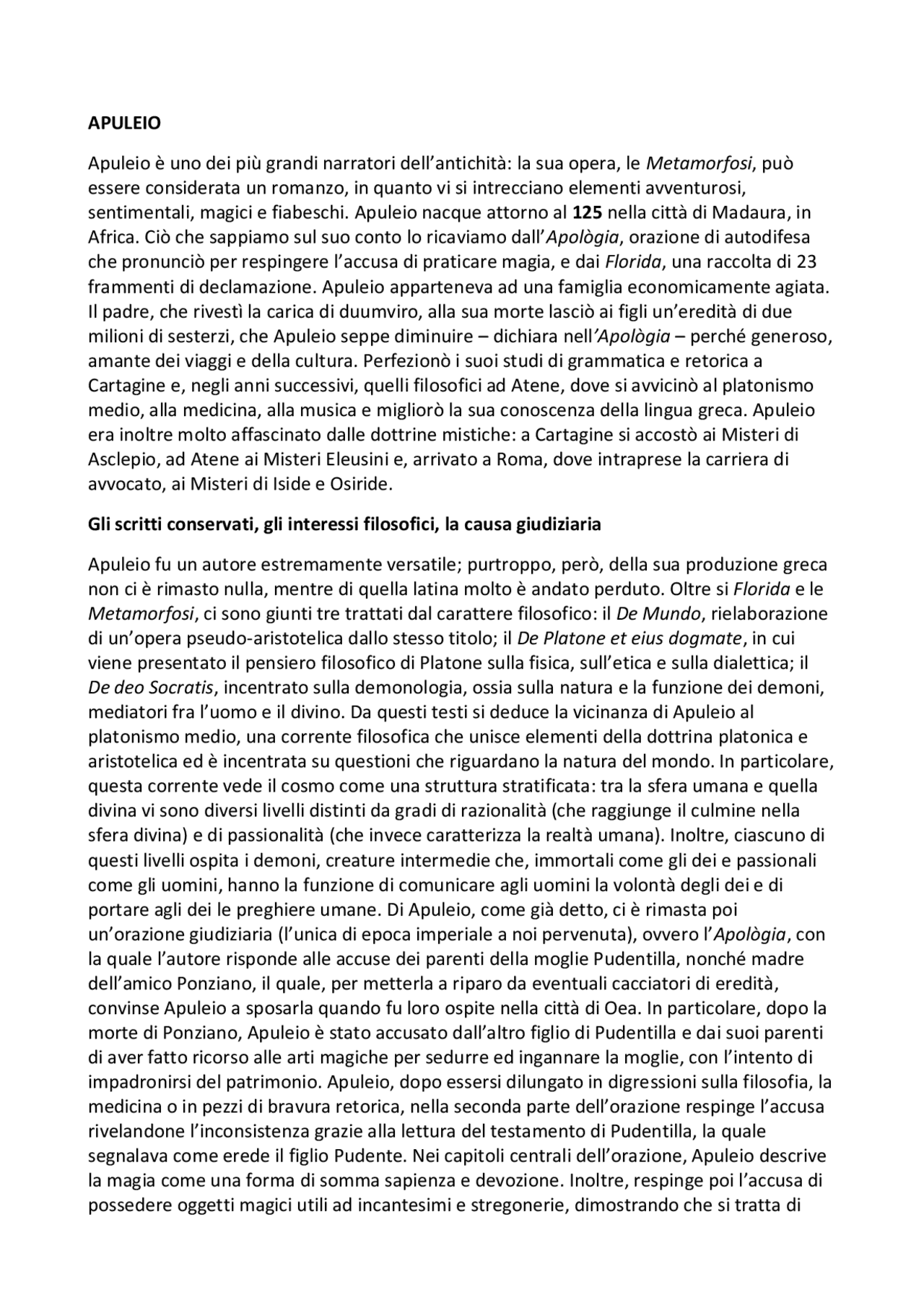 Apuleio Vita E Opere Docsity