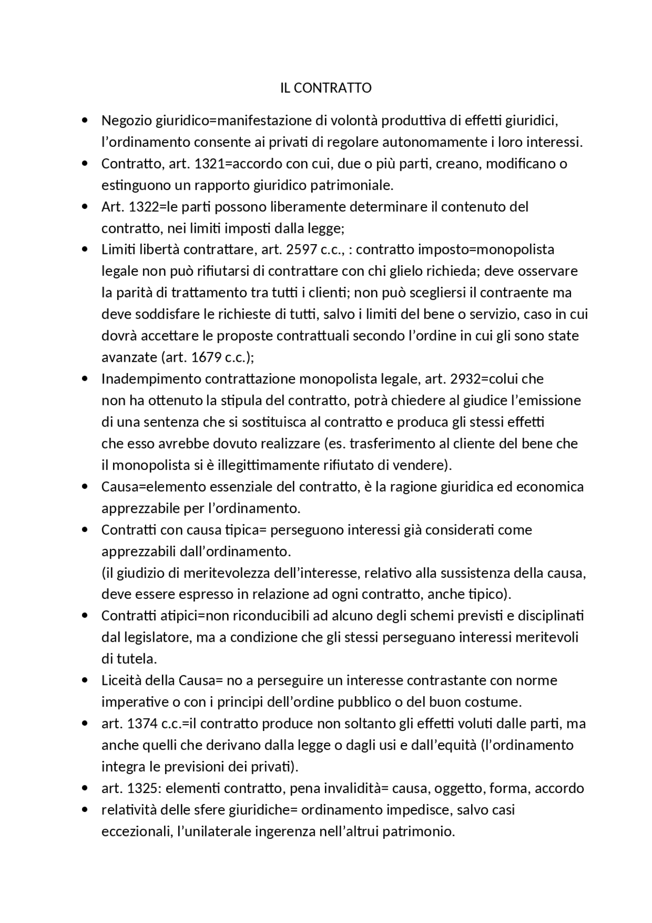 IL CONTRATTO, DIRITTO PRIVATO - Docsity