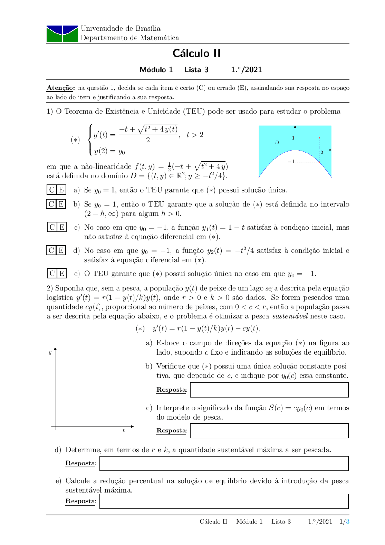 Cálculo 2 Lista 03 Docsity