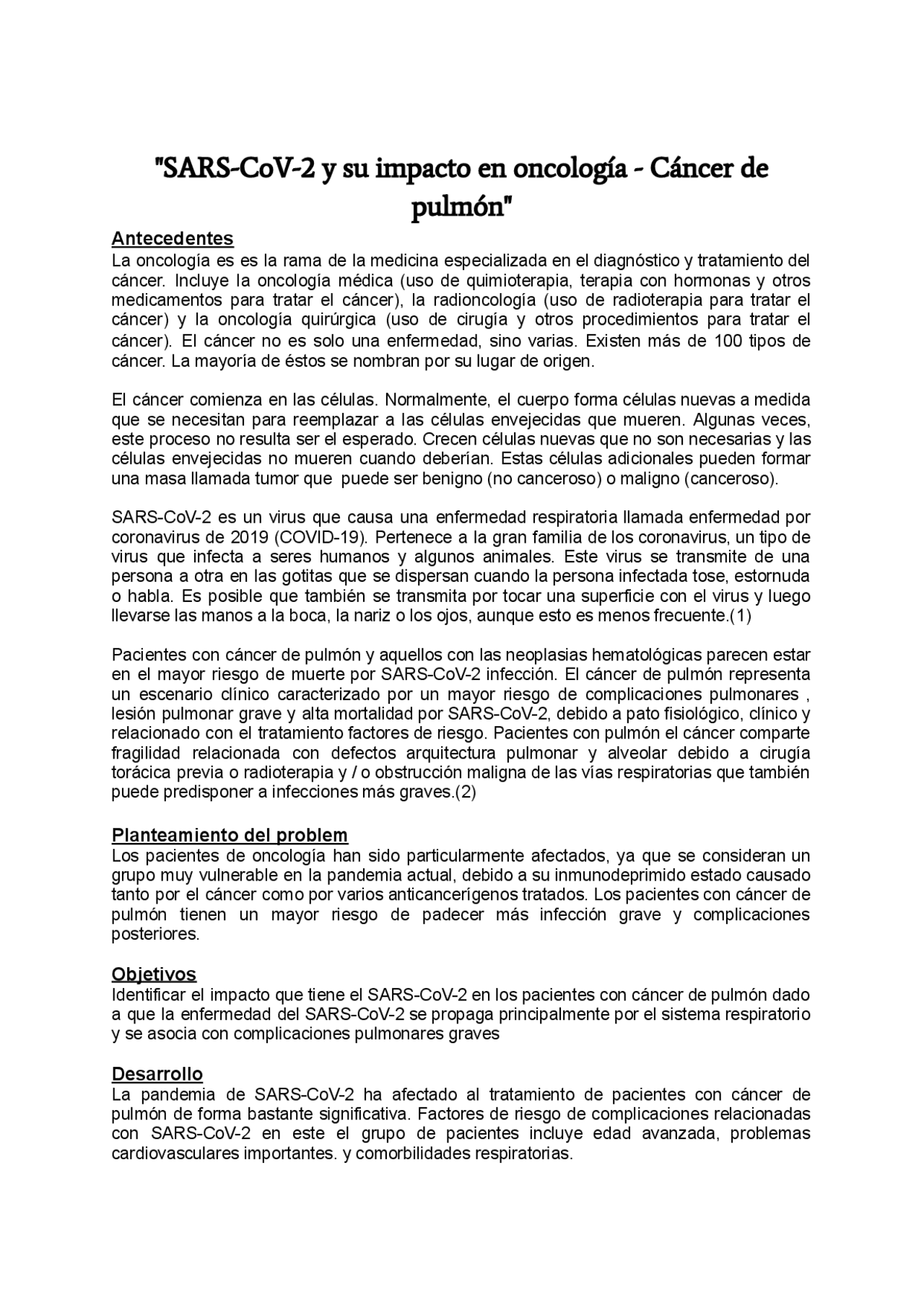 Sars Cov 2 Y Su Impacto En Oncología Resúmenes De Metodología De