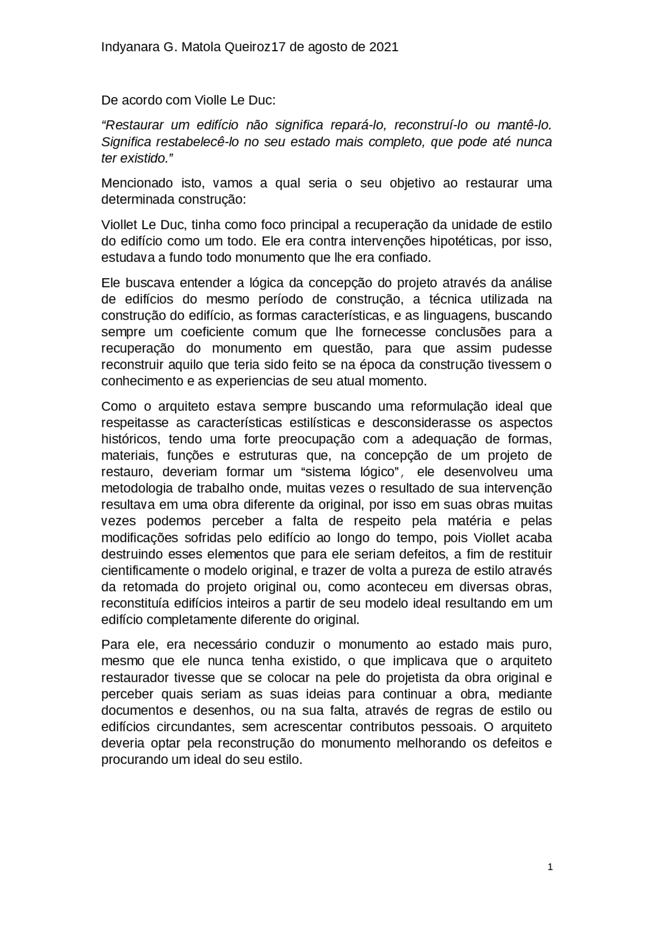 Teoria Da RestauraÇÃo Viollet Le Duc Docsity