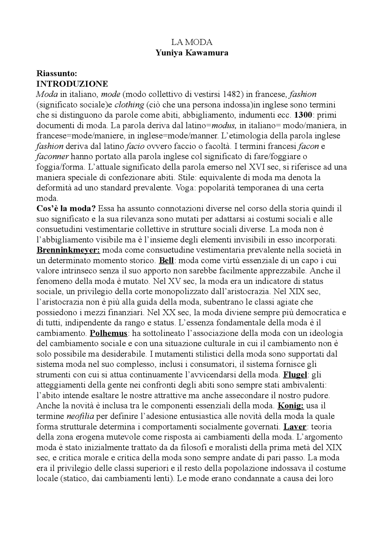 Riassunto Del Libro La Moda Docsity