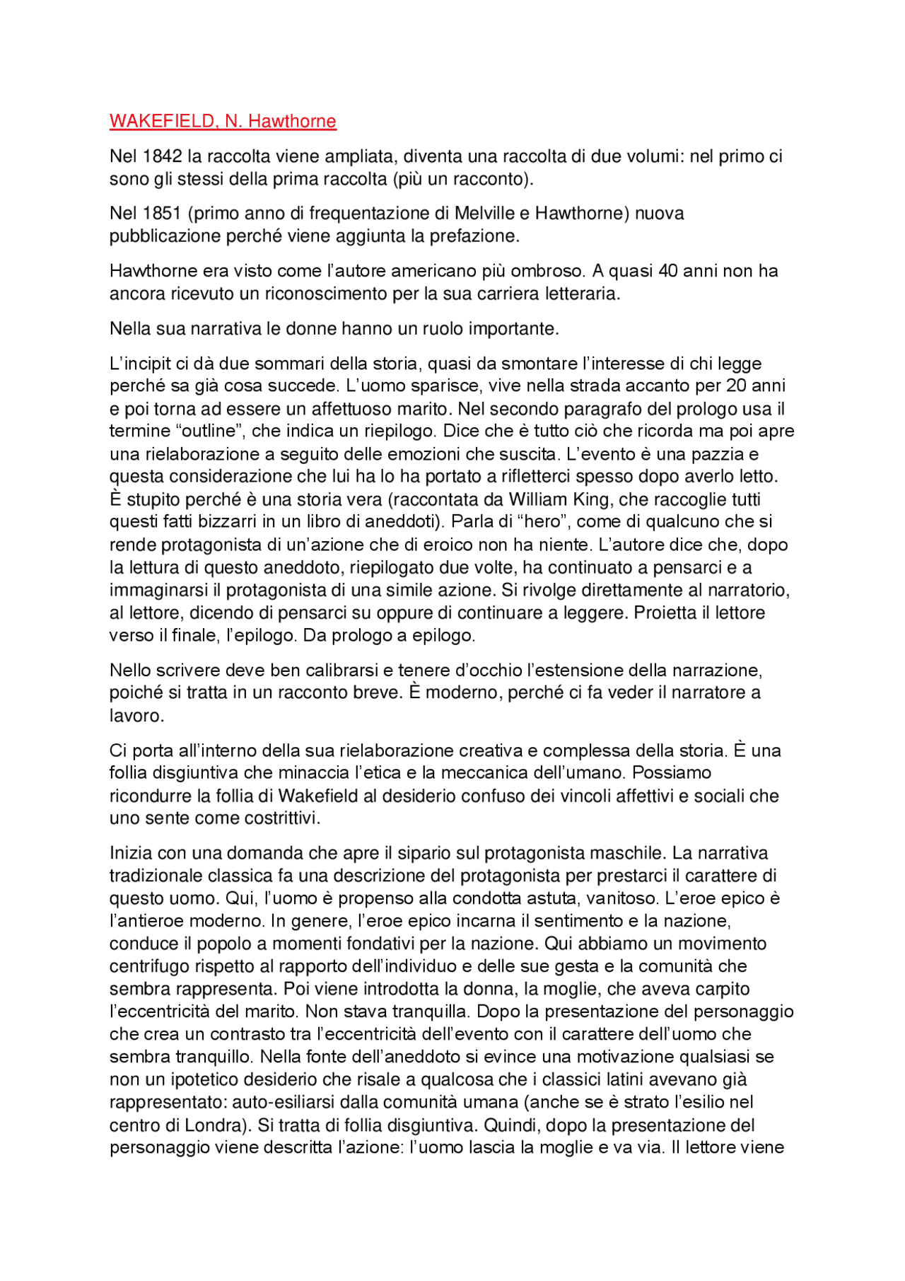 Wakefield Di Nathaniel Hawthorne Appunti Di Letteratura