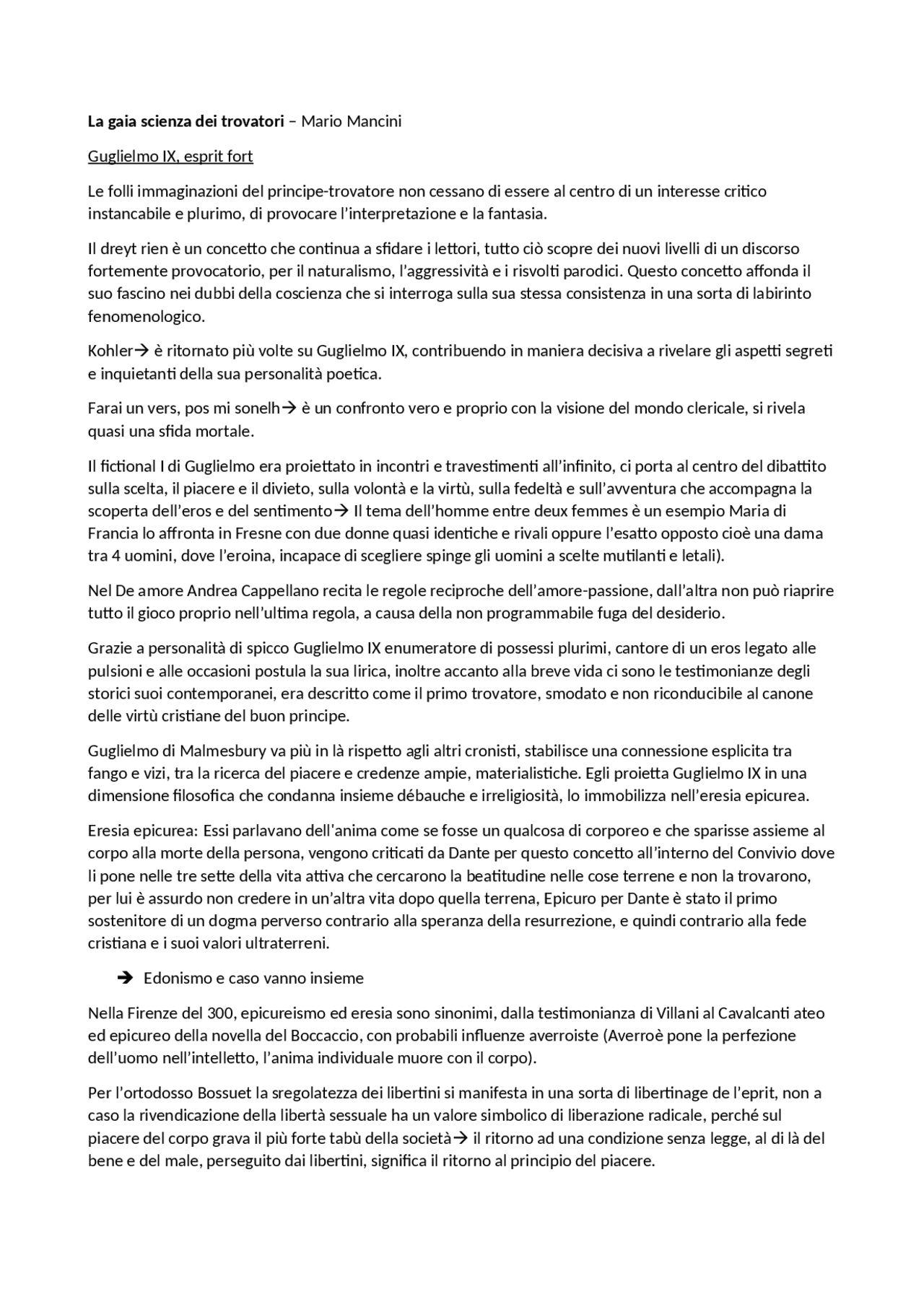 Riassunto "La gaia scienza dei trovatori" - Docsity