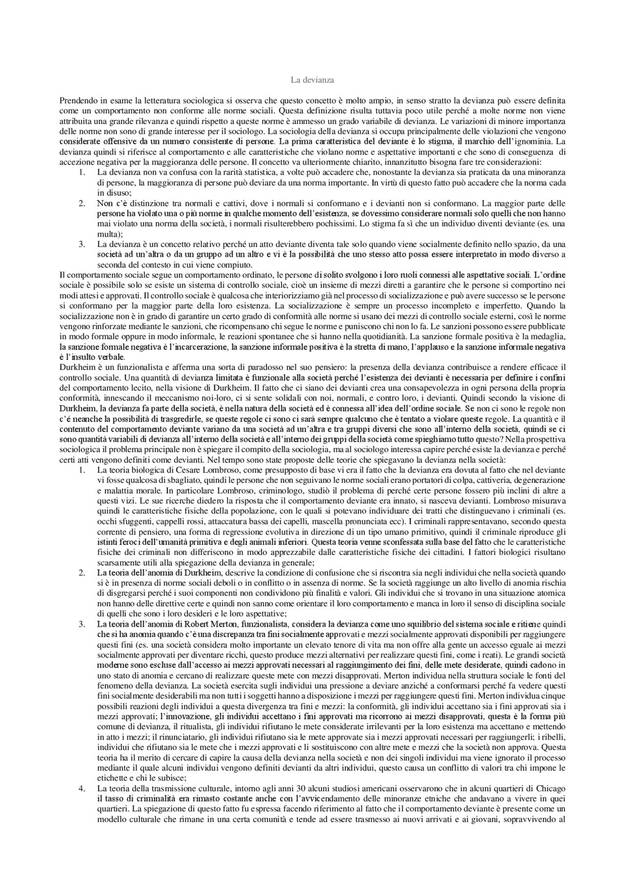 La Devianza E Il Reato Docsity