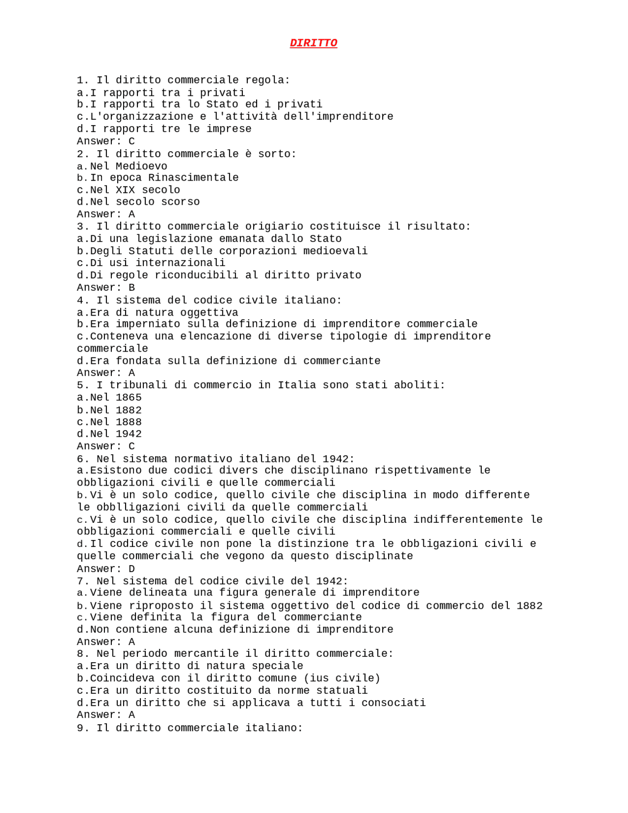 Diritto Ingegneria Gestionale L 9 Mercatorum Docsity