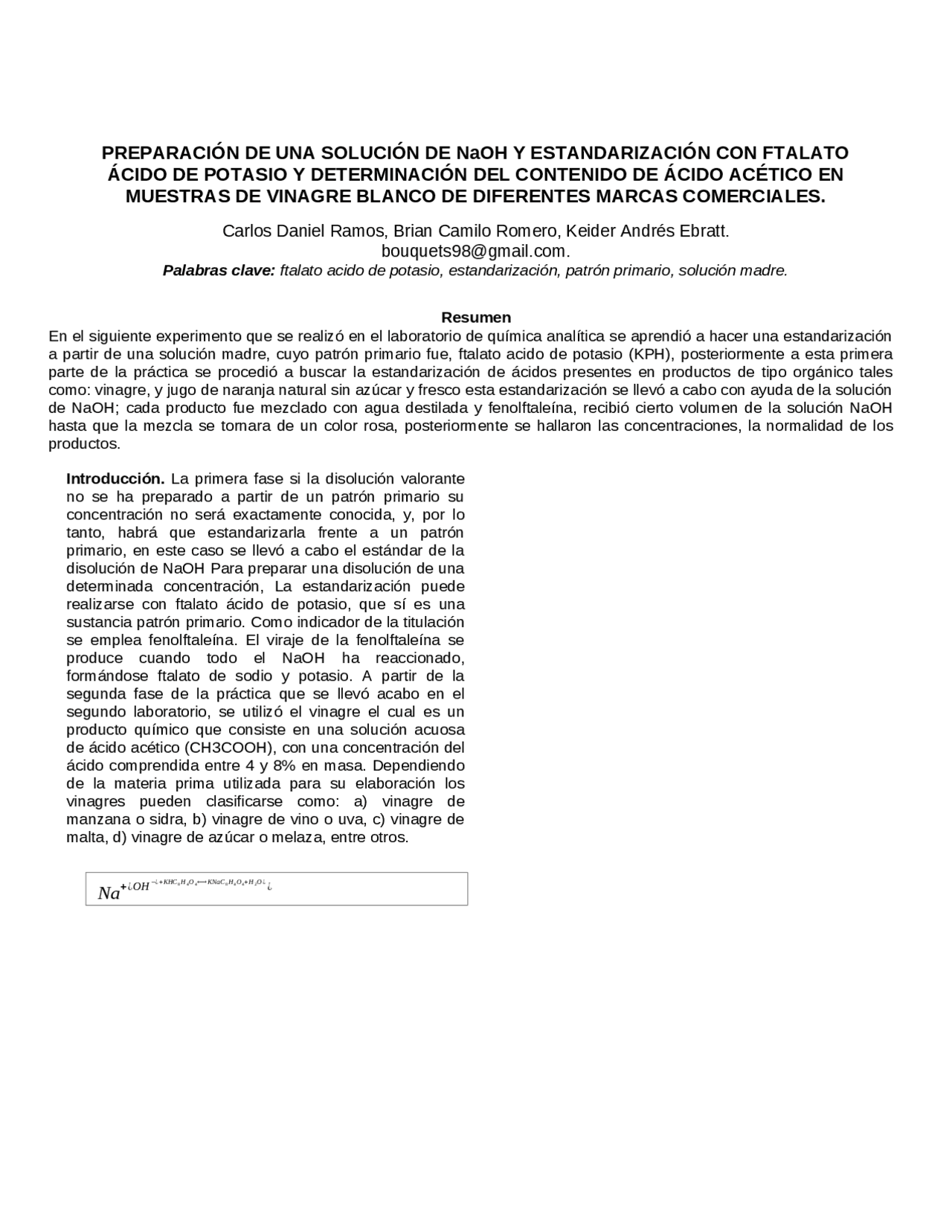 PREPARACIÓN DE UNA SOLUCIÓN DE NaOH Y ESTANDARIZACIÓN CON FTALATO ÁCIDO ...