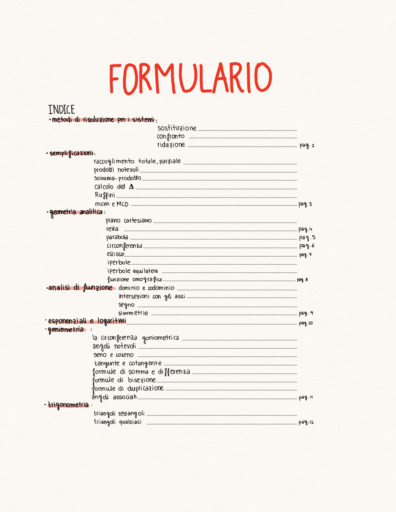 Formulario Di Matematica Docsity