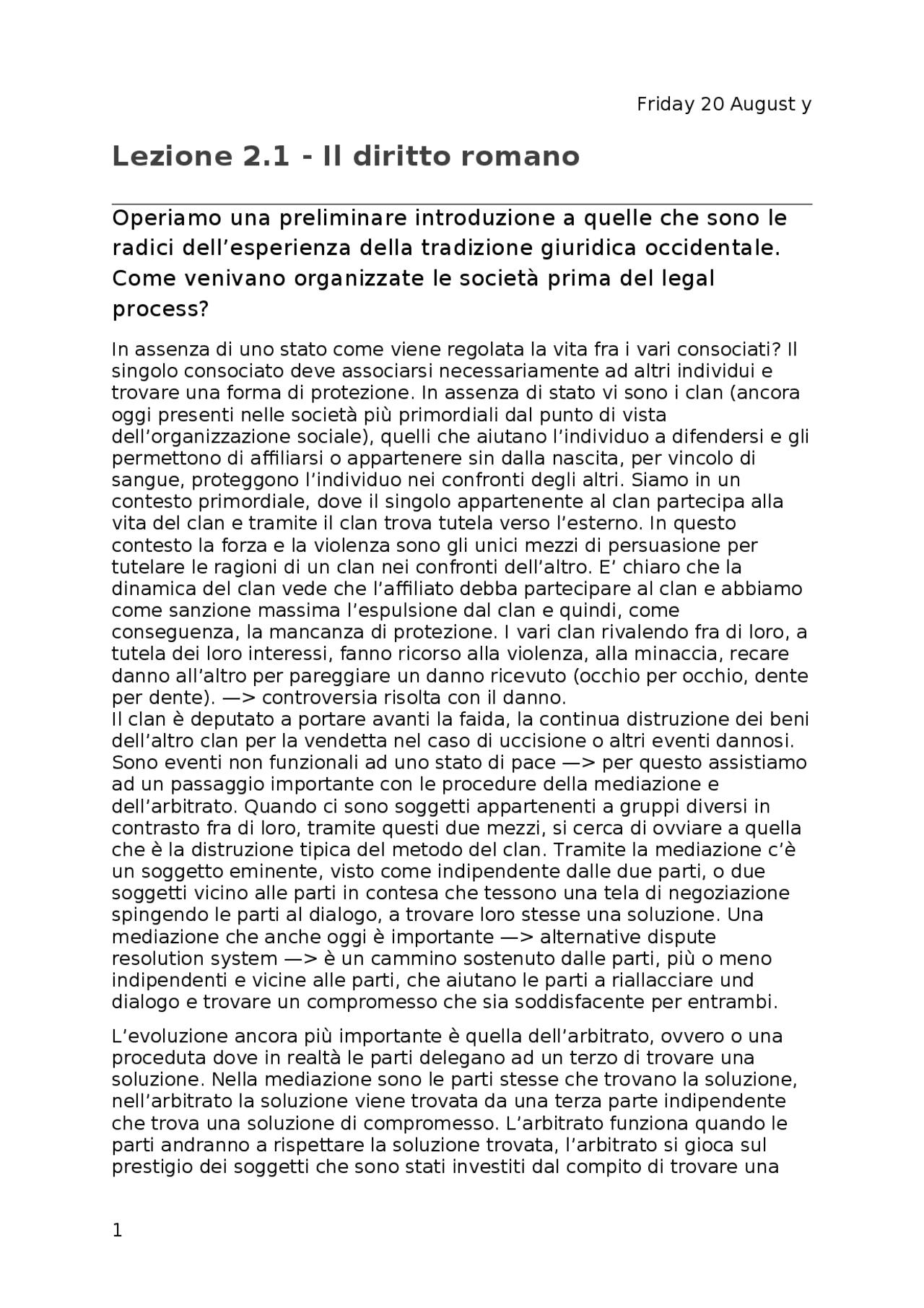 Diritto romano, clan, antica Grecia e corpus iuris civilis - Docsity