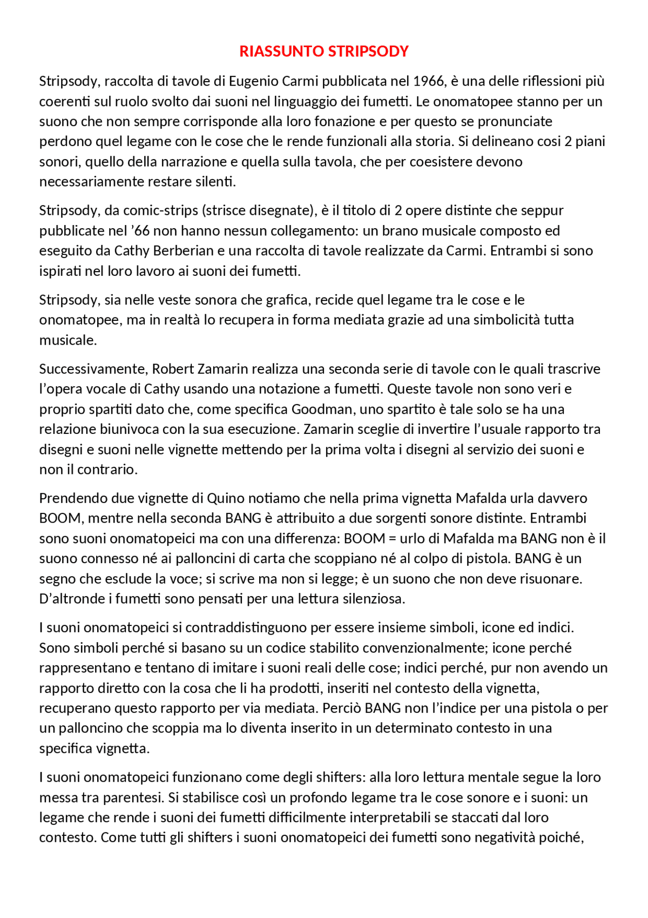 Riassunto Dellopera Stripsody Docsity