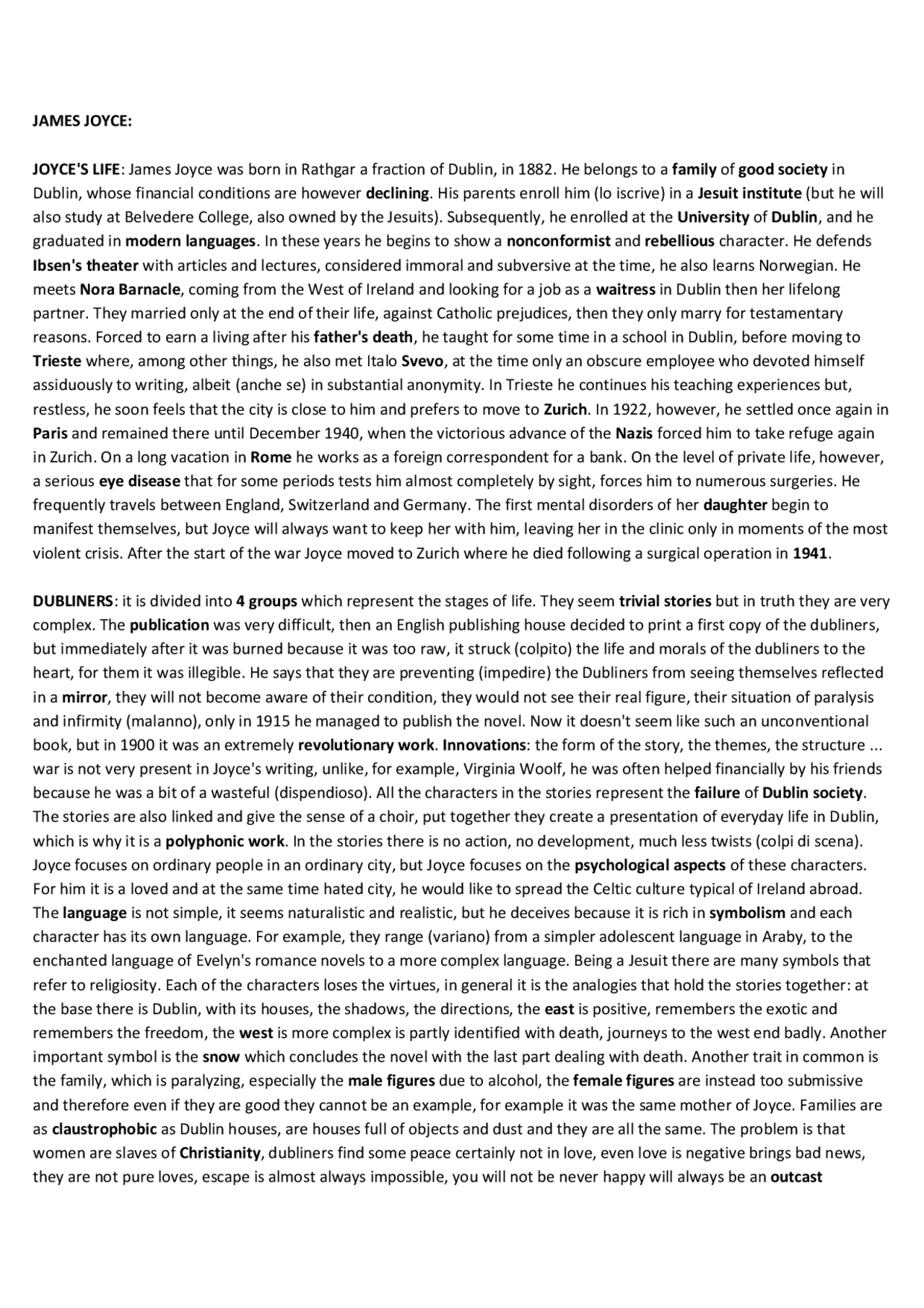 Riassunto su James Joyce e i dubliners - Docsity