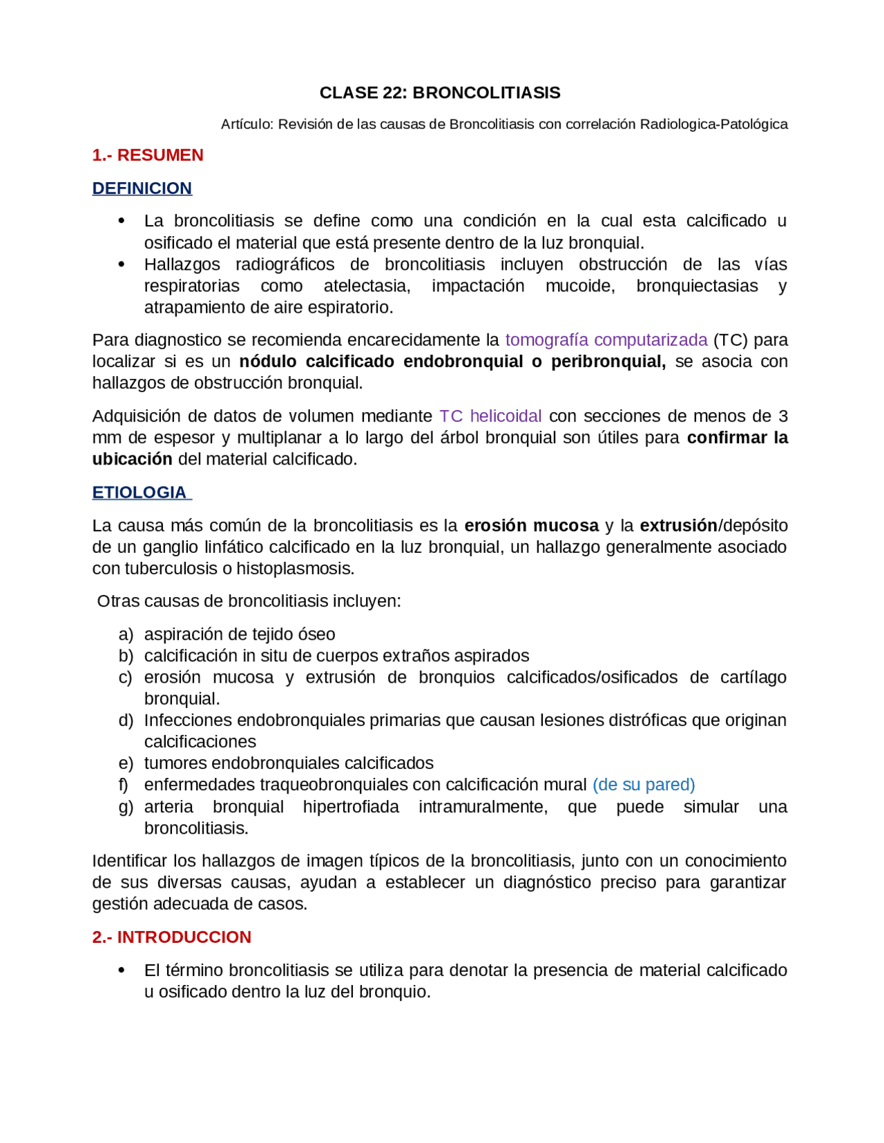 Broncolitiasis resumen mandell - Docsity