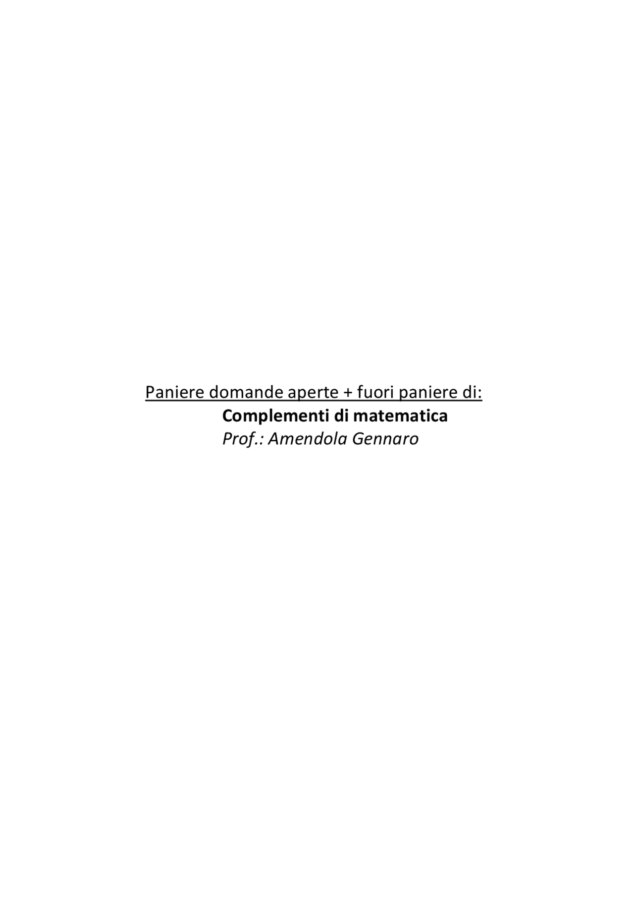 Paniere Domande Aperte Fuori Paniere Complementi Di Matematica