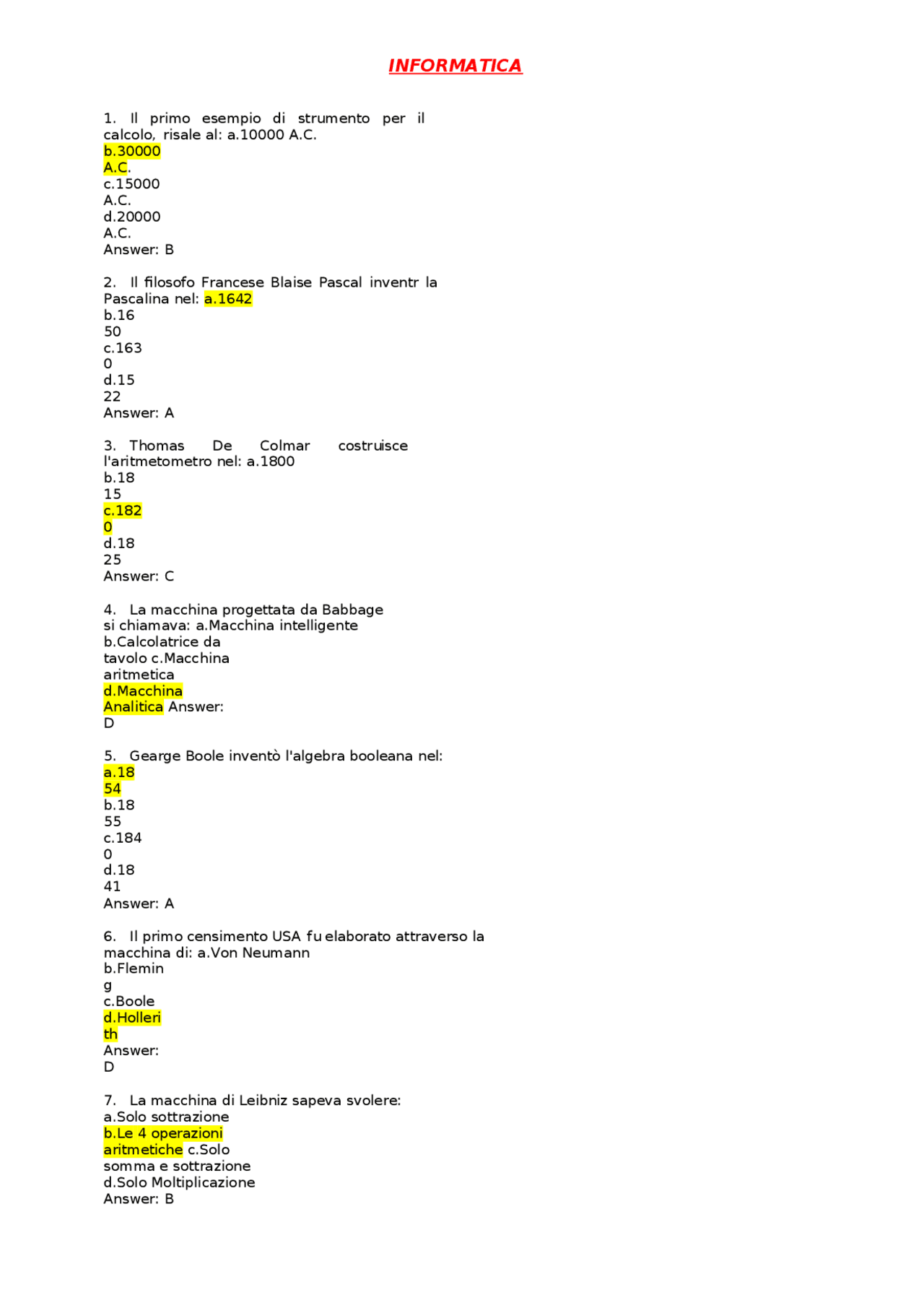 Informatica Ingegneria Gestionale L 9 Mercatorum Prove Desame Di