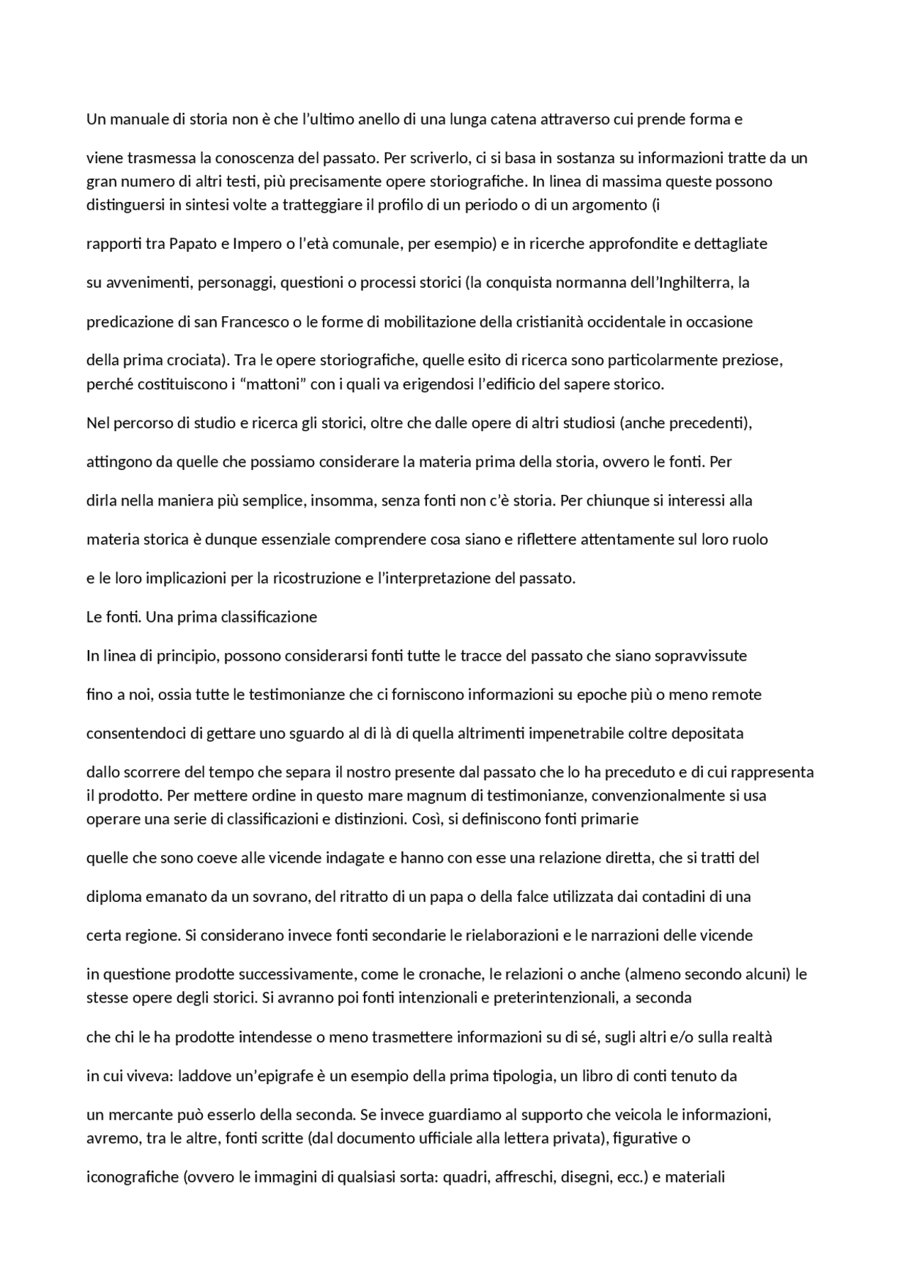 Fonti Storiche Lettura Introduttiva Docsity