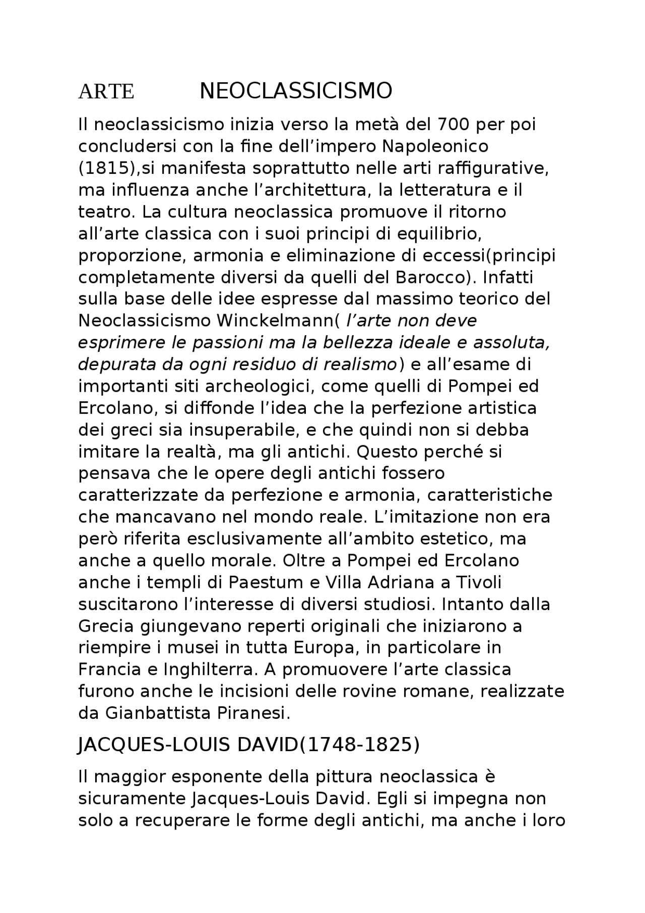 Il Neoclassicismo E I Diversi Autori Docsity